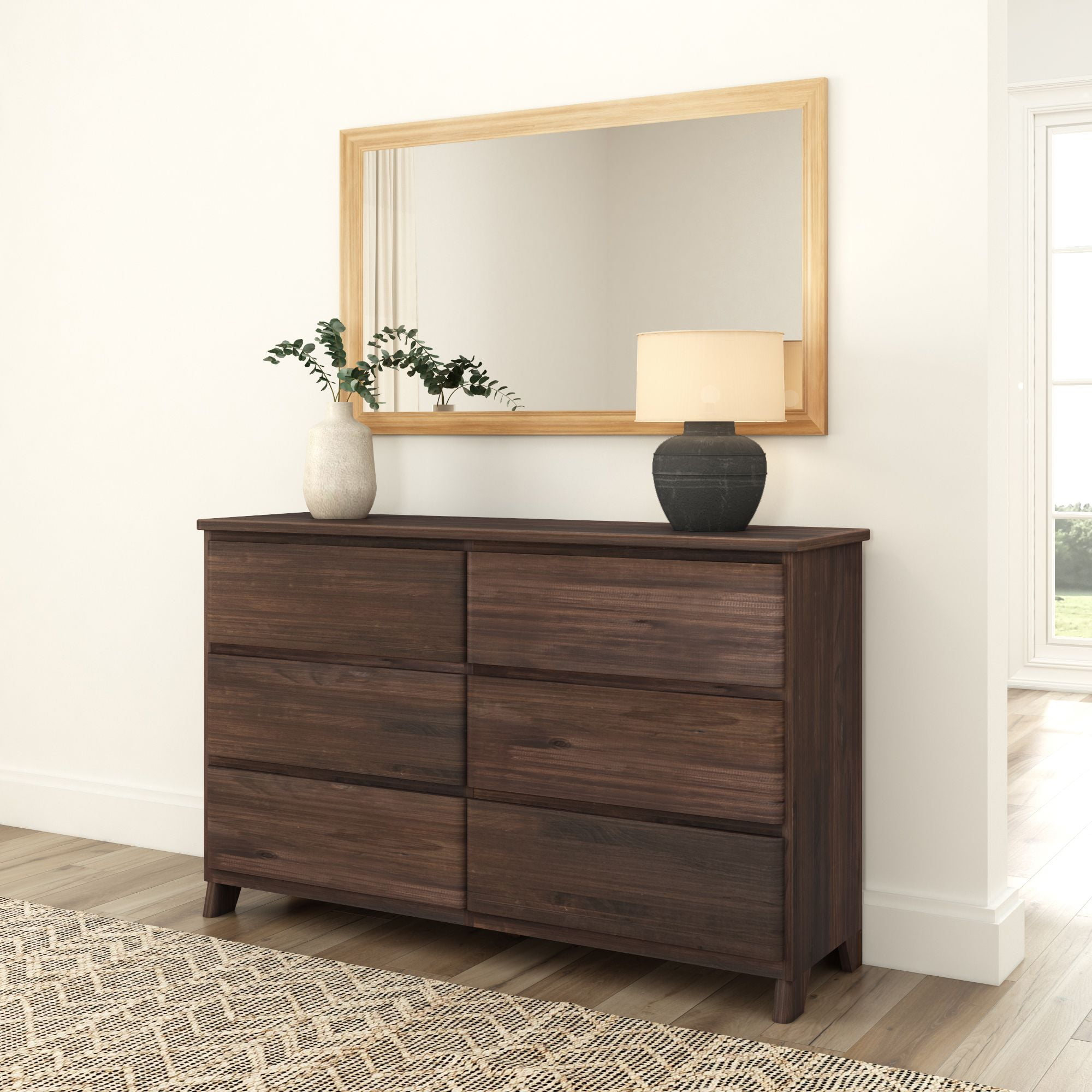 Plank+Beam Solid Wood Farmhouse 6 Drawer Dresser, Barnwood Brown ...