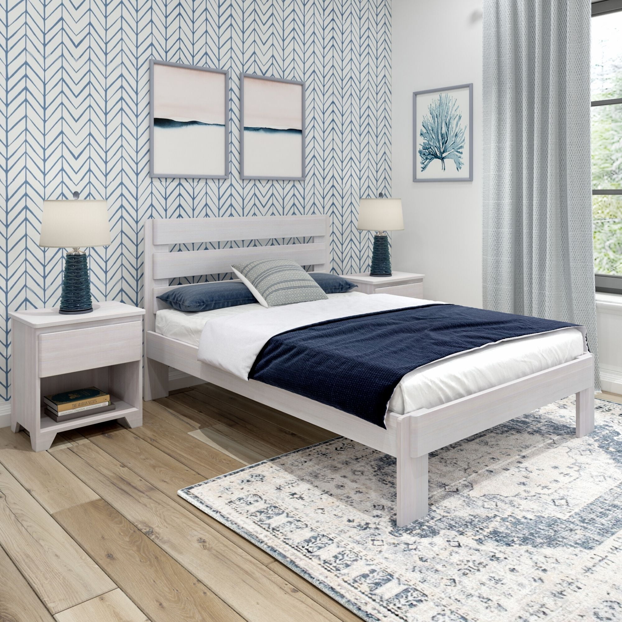Plank+Beam Farmhouse Full Size Bed Frame with Plank Headboard, Solid ...