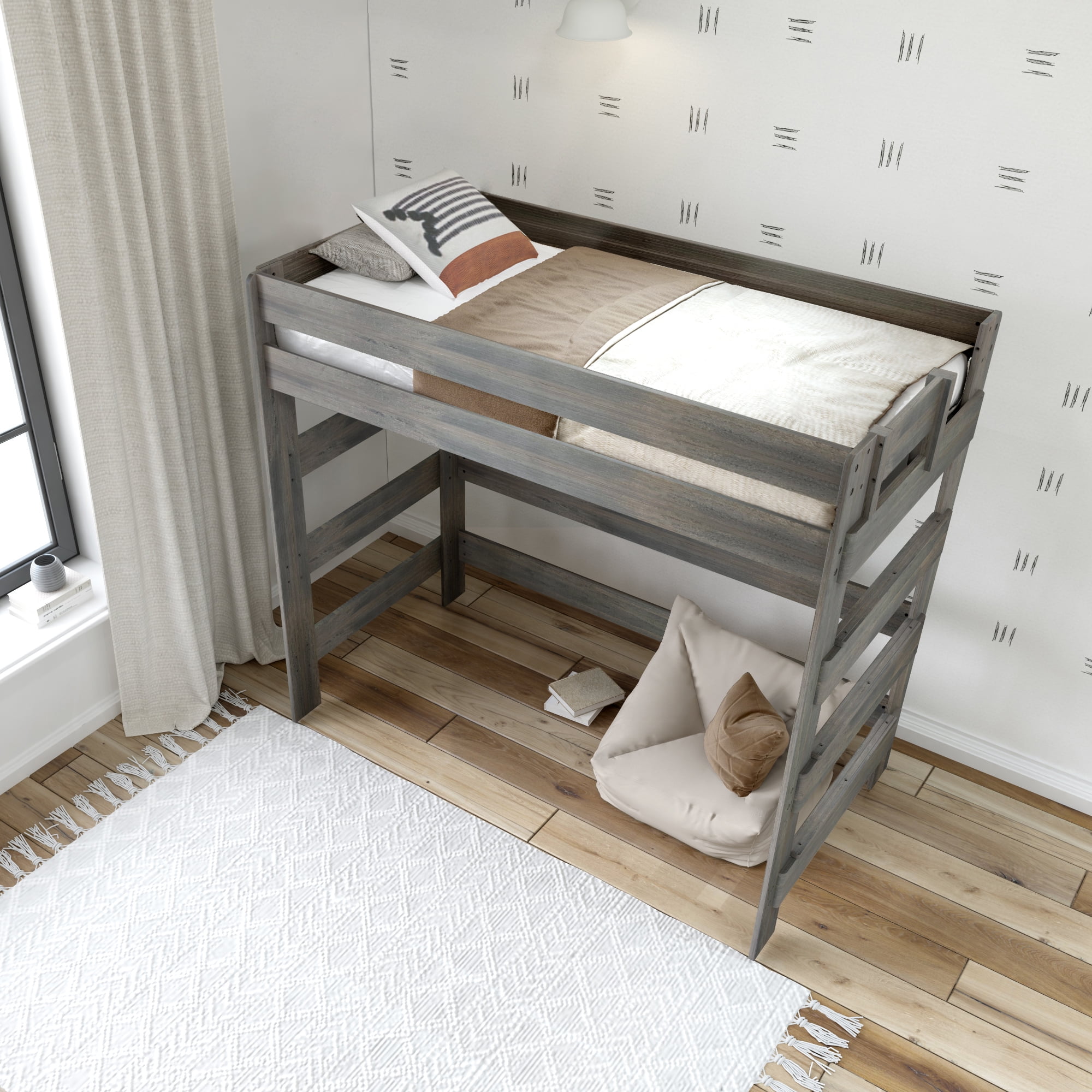 Plank+Beam Solid Wood Farmhouse High Loft Bed, Driftwood - Walmart.com