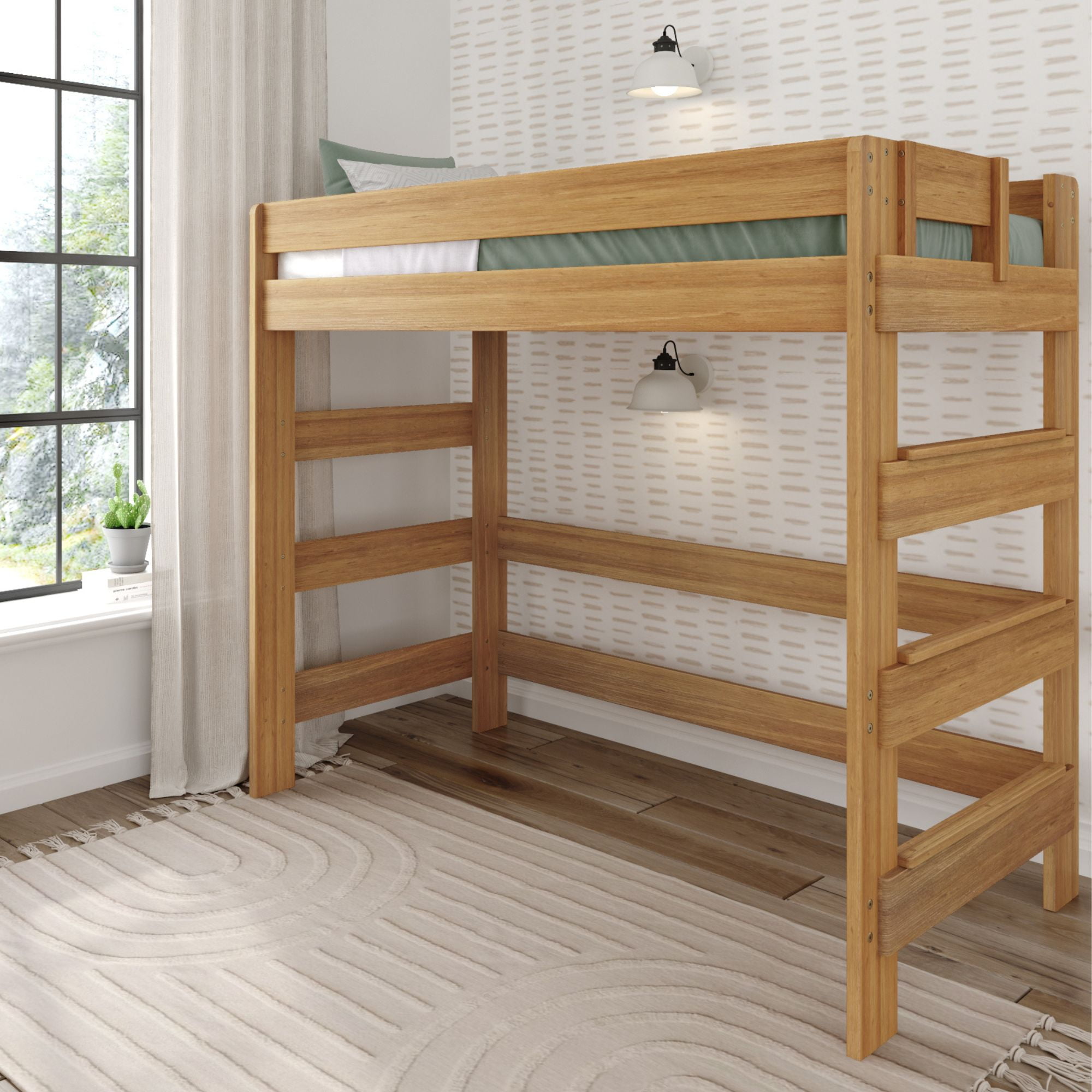 Plank+Beam Solid Wood Farmhouse High Loft Bed, Pecan - Walmart.com