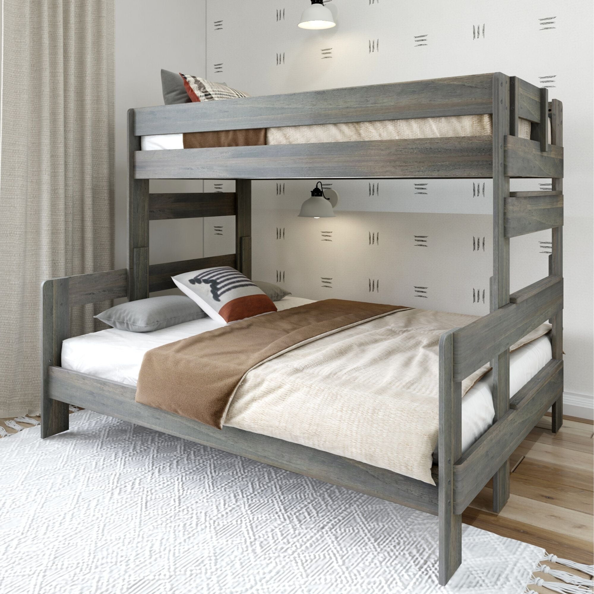 Plank+Beam Rustic Twin XL over Queen Bunk Bed, Solid Wood, Driftwood ...