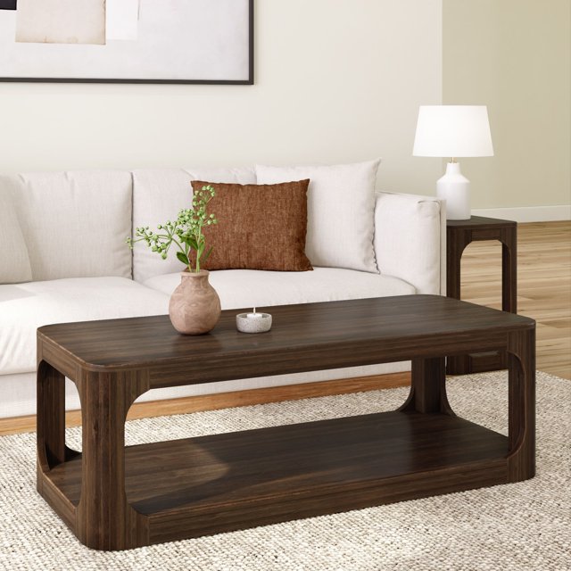 Plank+Beam Solid Wood Forma Coffee Table, 54" Modern Coffee Table with ...