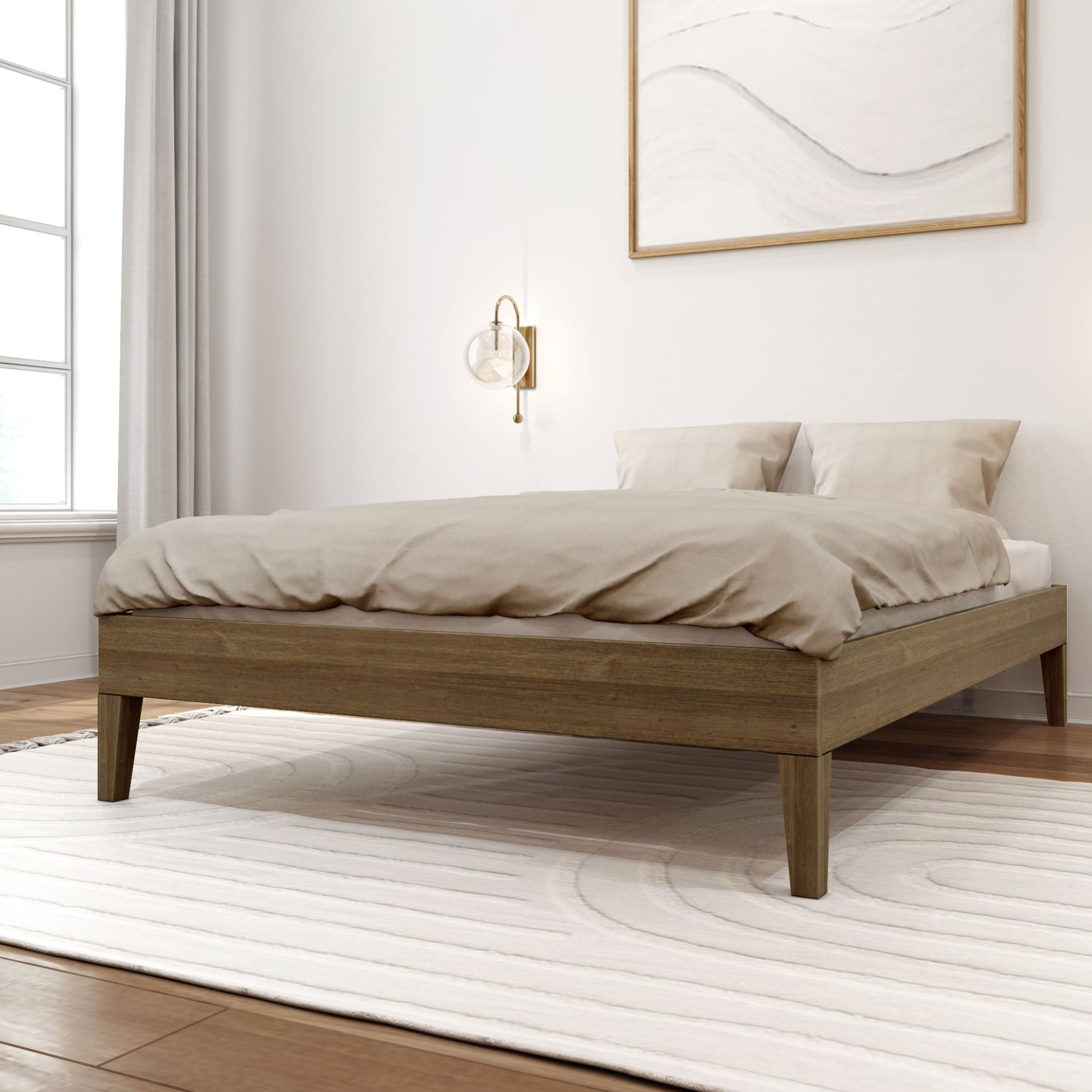 Plank+Beam Solid Wood Full Size Bed Frame, Metal Support, No Mattress ...