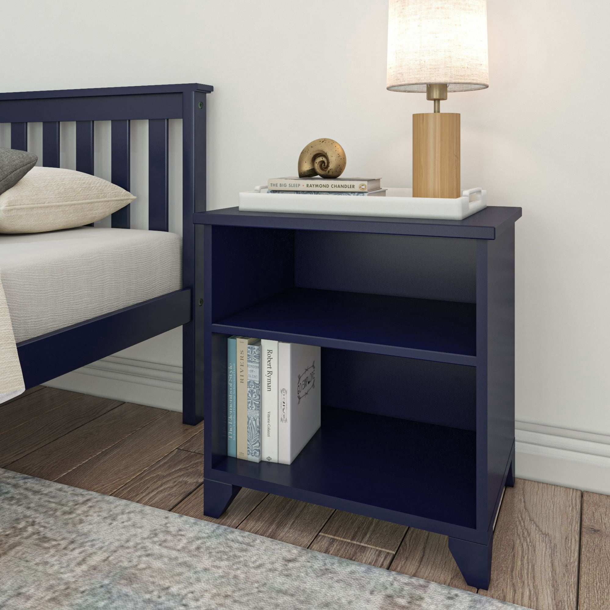 Plank+Beam Solid Wood Nightstand with Shelves, Blue - Walmart.com