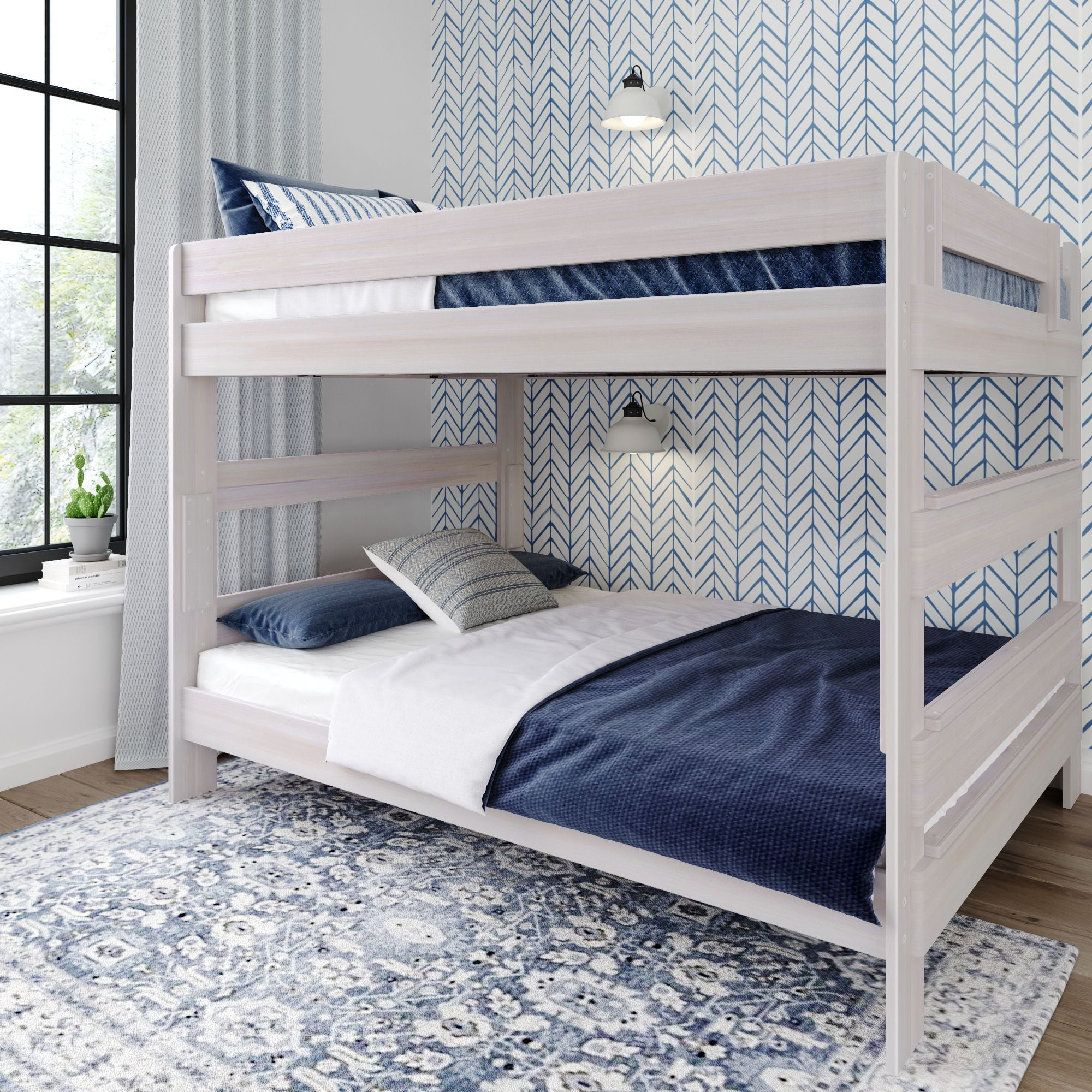Plank+Beam Solid Wood Farmhouse Queen over Queen Bunk Bed Bed for ...