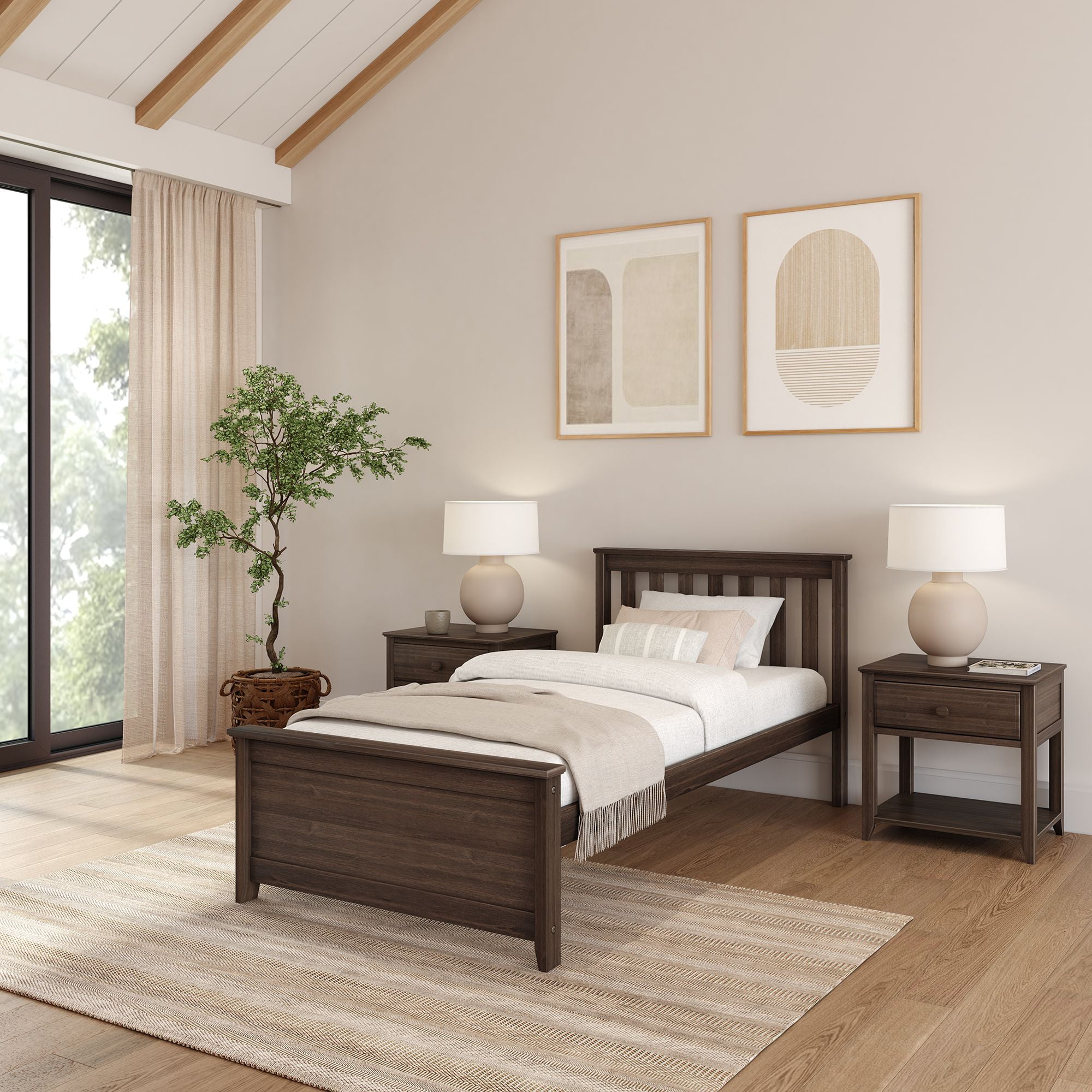 Plank+Beam Classic Solid Wood Full Size Bed Frame with Headboard for ...