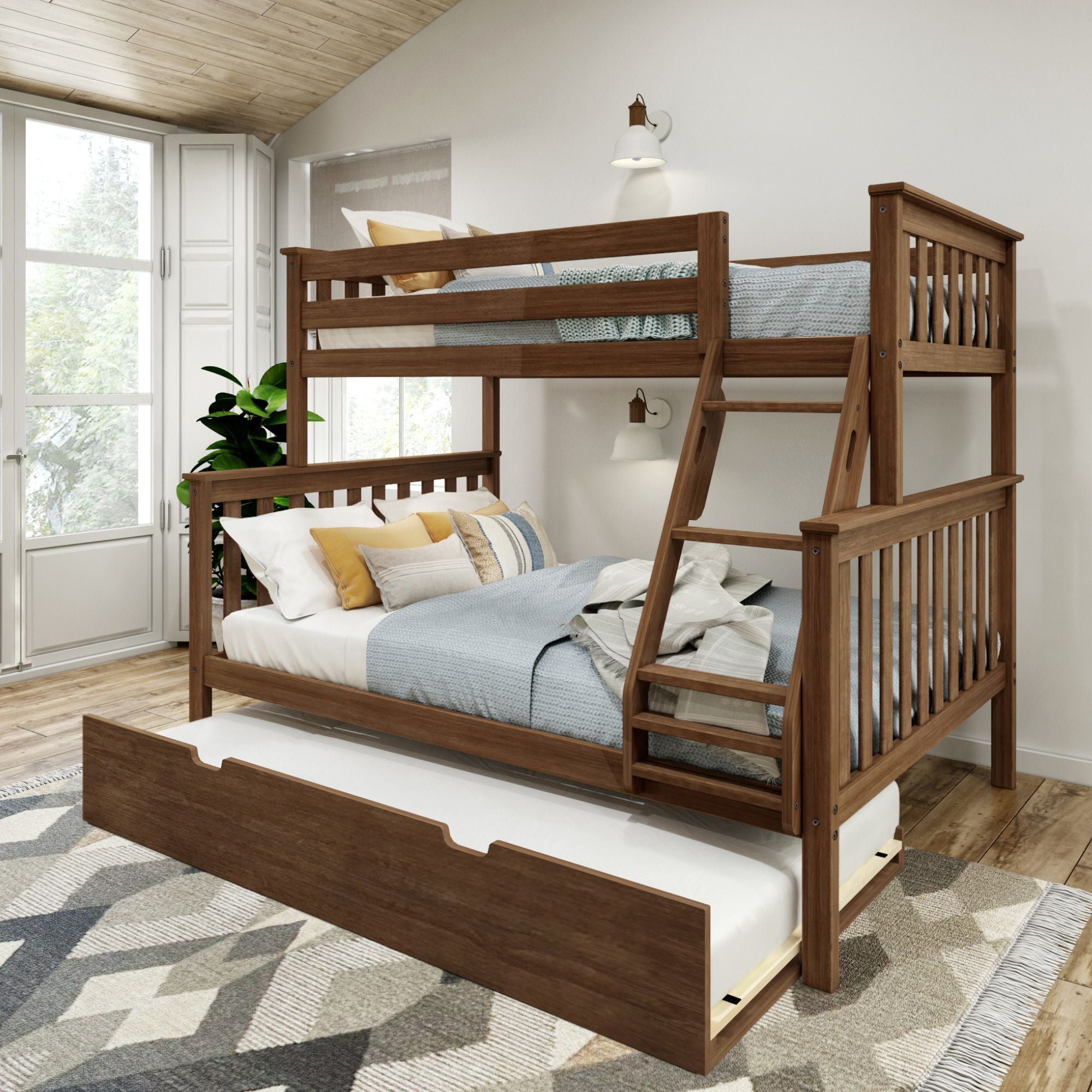 Plank+Beam Solid Wood Twin over Full Bunk Bed with Storage Trundle for ...