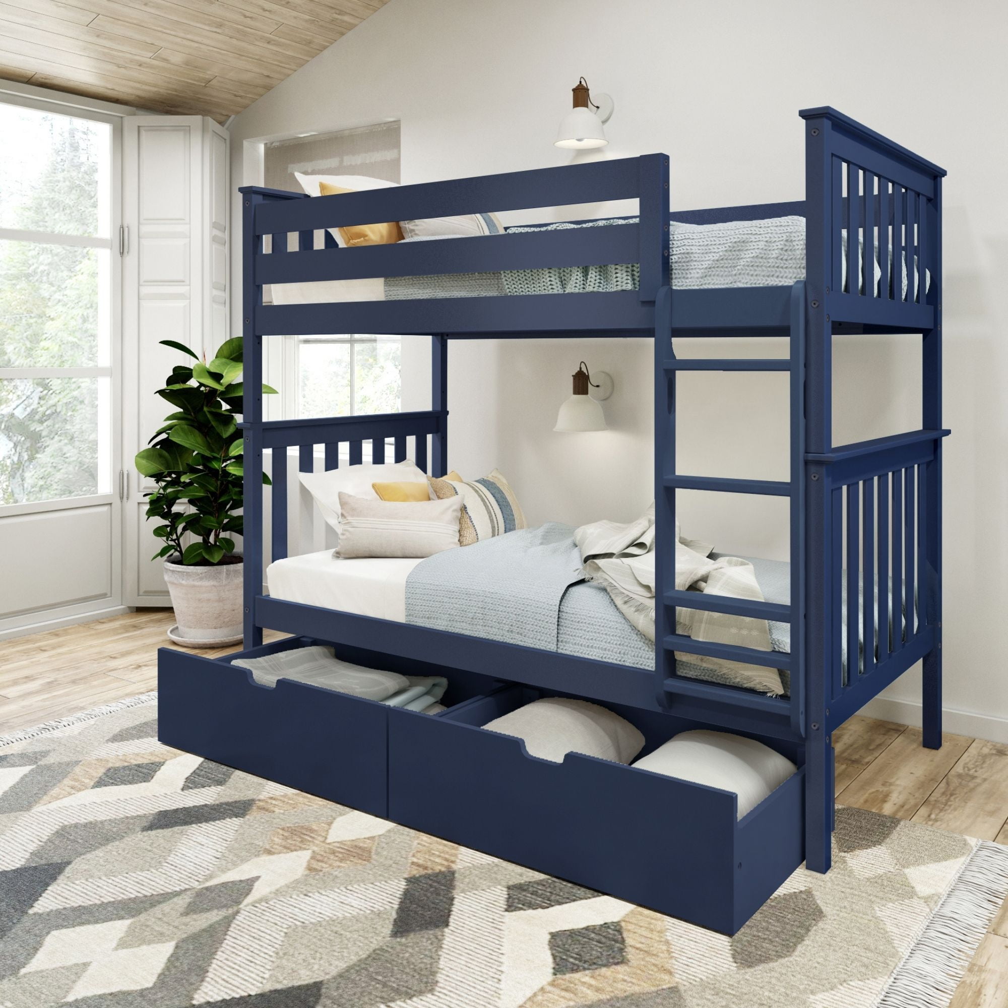 Plank+Beam Solid Wood Twin over Twin Bunk Bed with Storage Drawers for ...