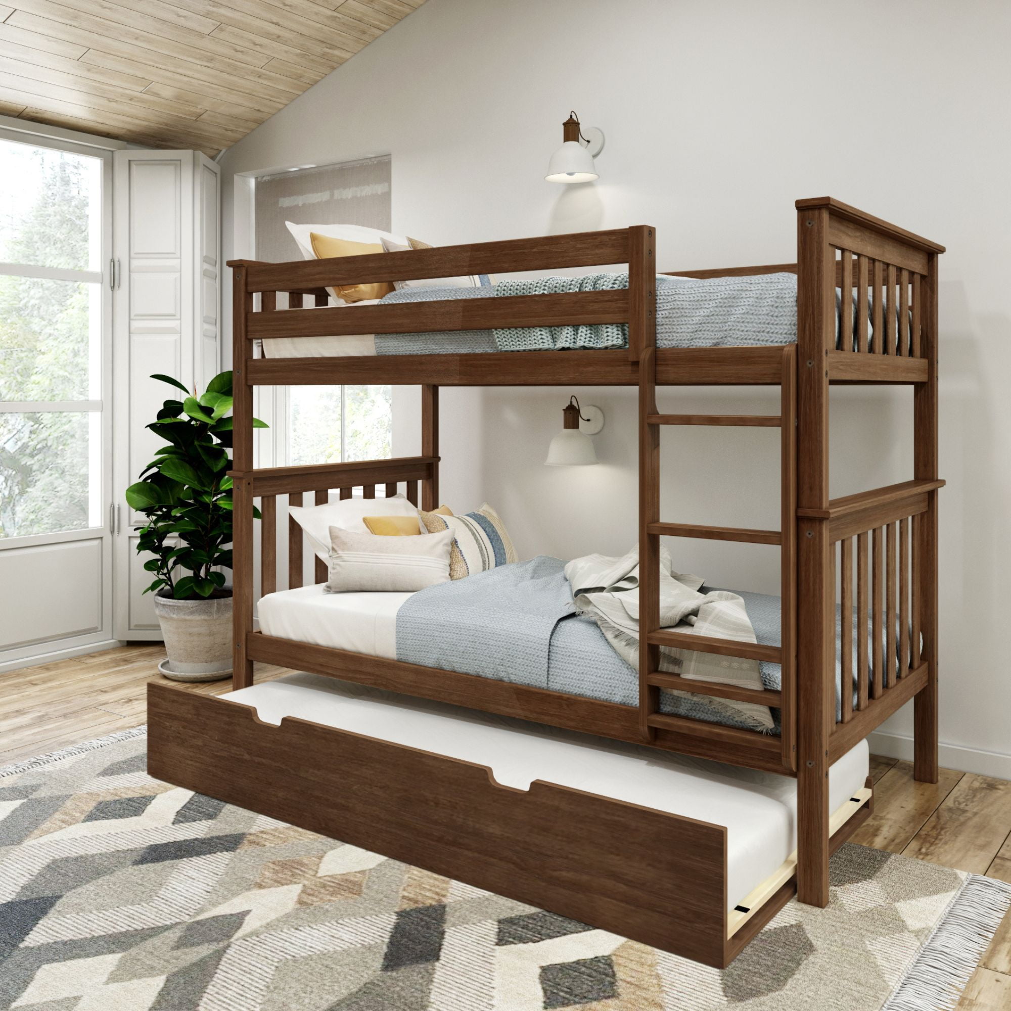 Plank+Beam Solid Wood Twin over Twin Bunk Bed with Storage Trundle for ...