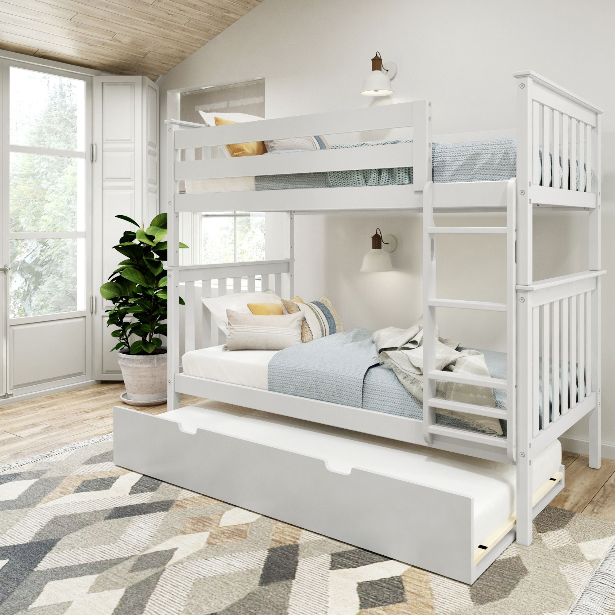 Plank+Beam Solid Wood Twin over Twin Bunk Bed with Storage Trundle for ...
