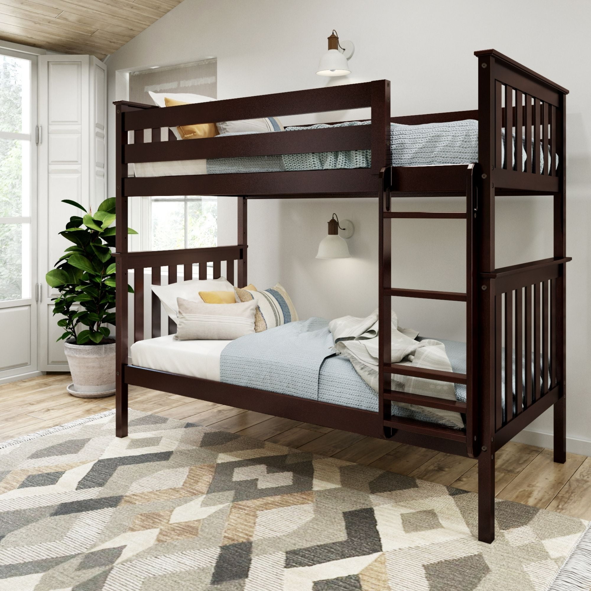Plank+Beam Solid Wood Twin over Twin Bunk Bed with Ladder for Kids ...