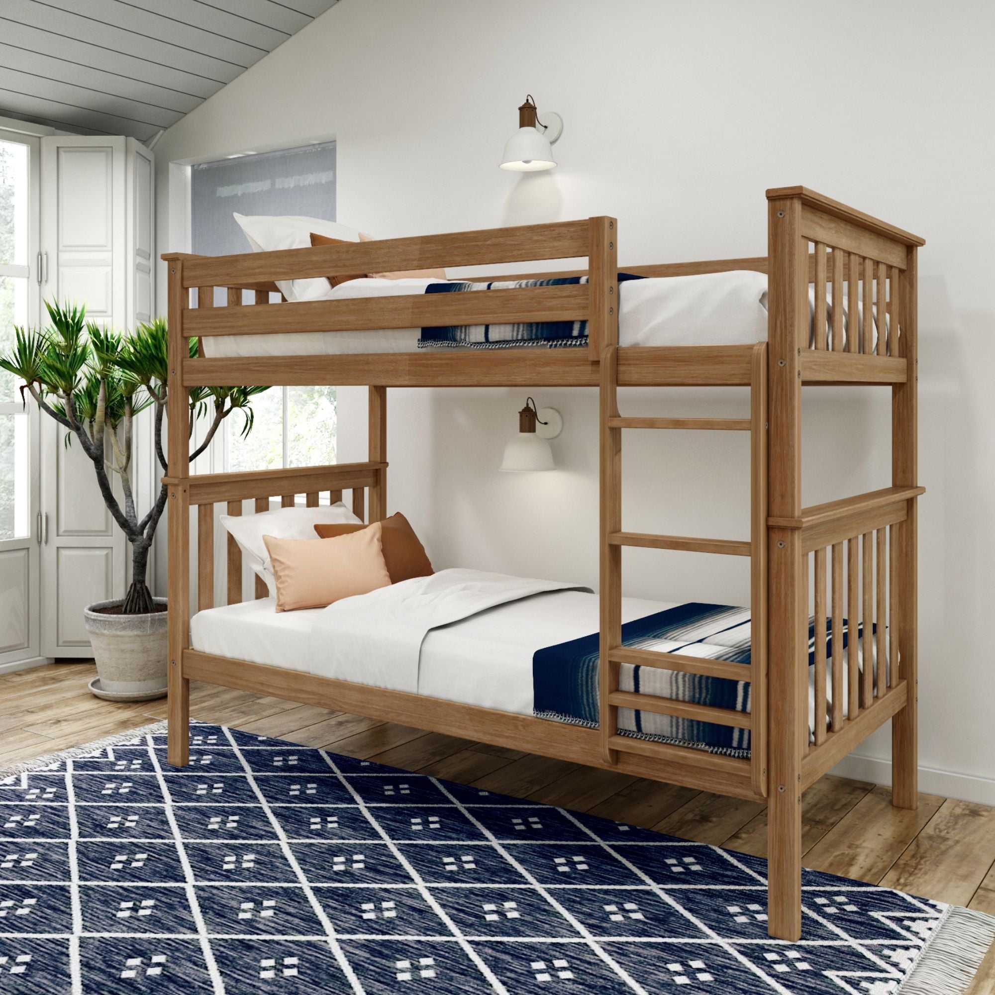 Plank+Beam Solid Wood Twin over Twin Bunk Bed with Ladder for Adults ...