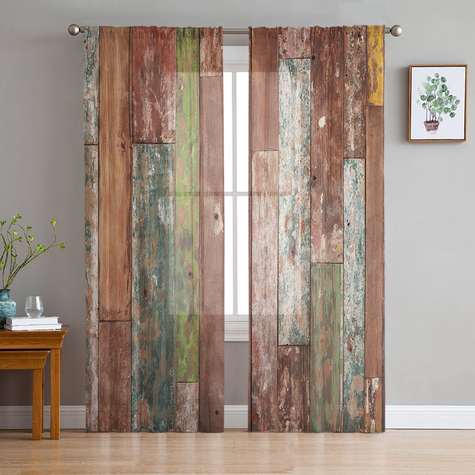 Plank Mottled Gap Splicing Sheer Curtains For Living Room Window Long ...