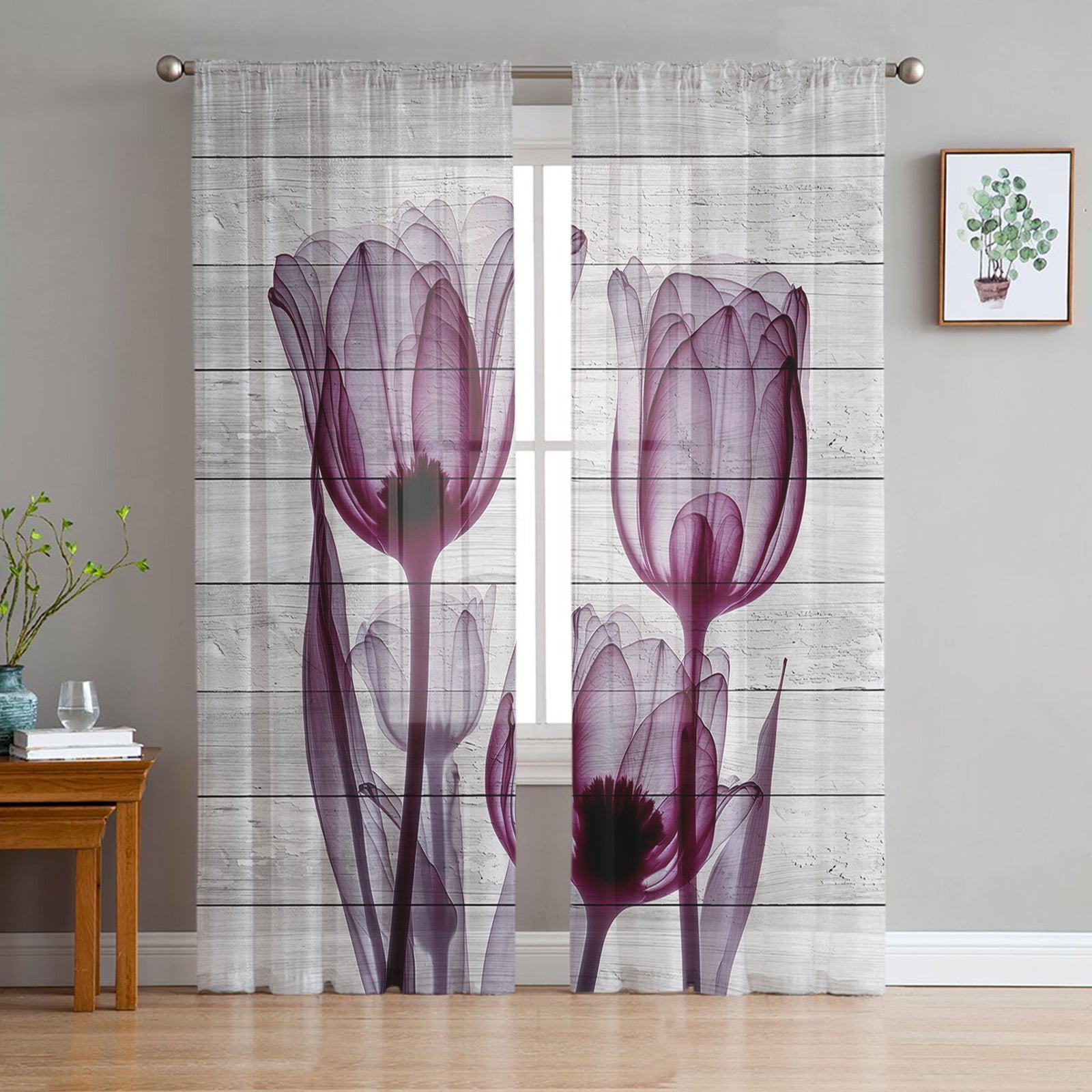 Plank Wood Pile Sun Cloud Sunset Texture Tulle In Sheer Curtains For Living Room Bedroom Kitchen ...