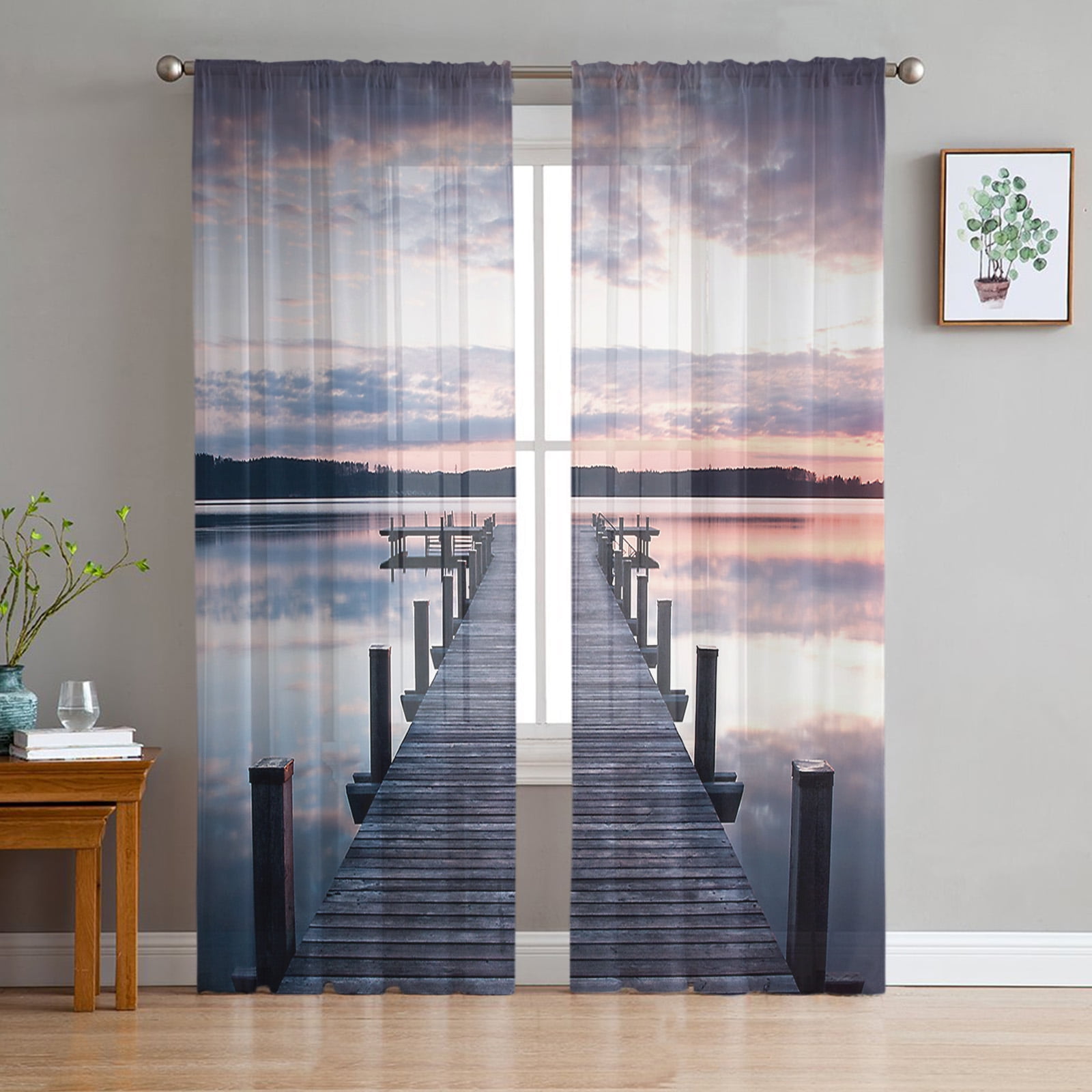 Plank Wood Pile Sun Cloud Sunset Texture Tulle In Sheer Curtains For ...