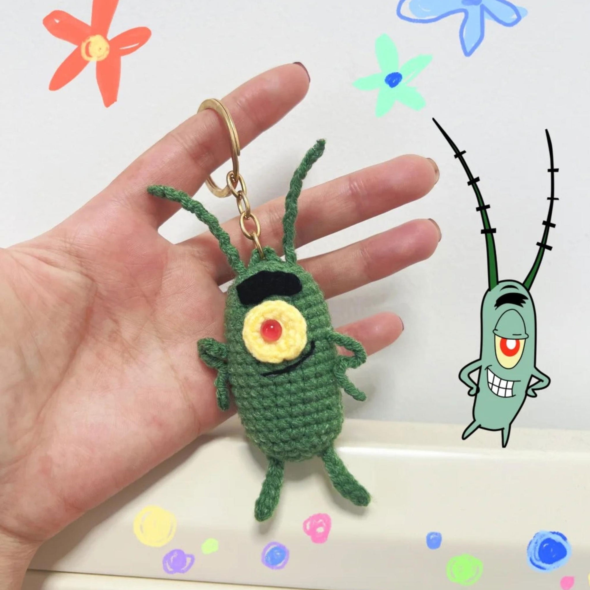 Plankton Crochet Keychain – Handmade Cartoon-Inspired Keychain ...