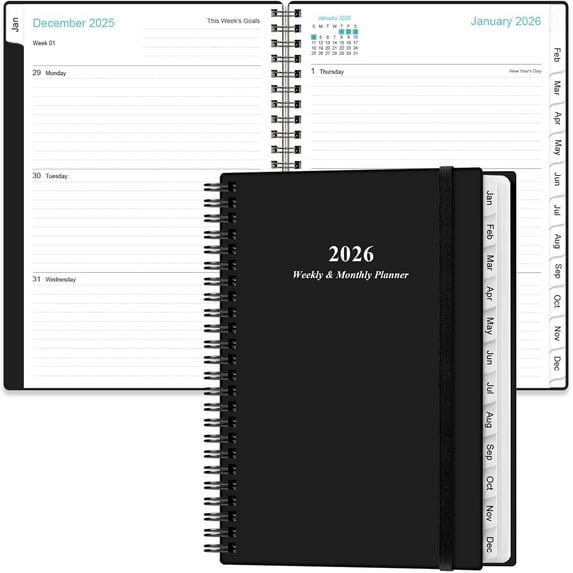 Planner 2026 - A5 Weekly & Monthly Planner Spiral Bound, January 2026 ...