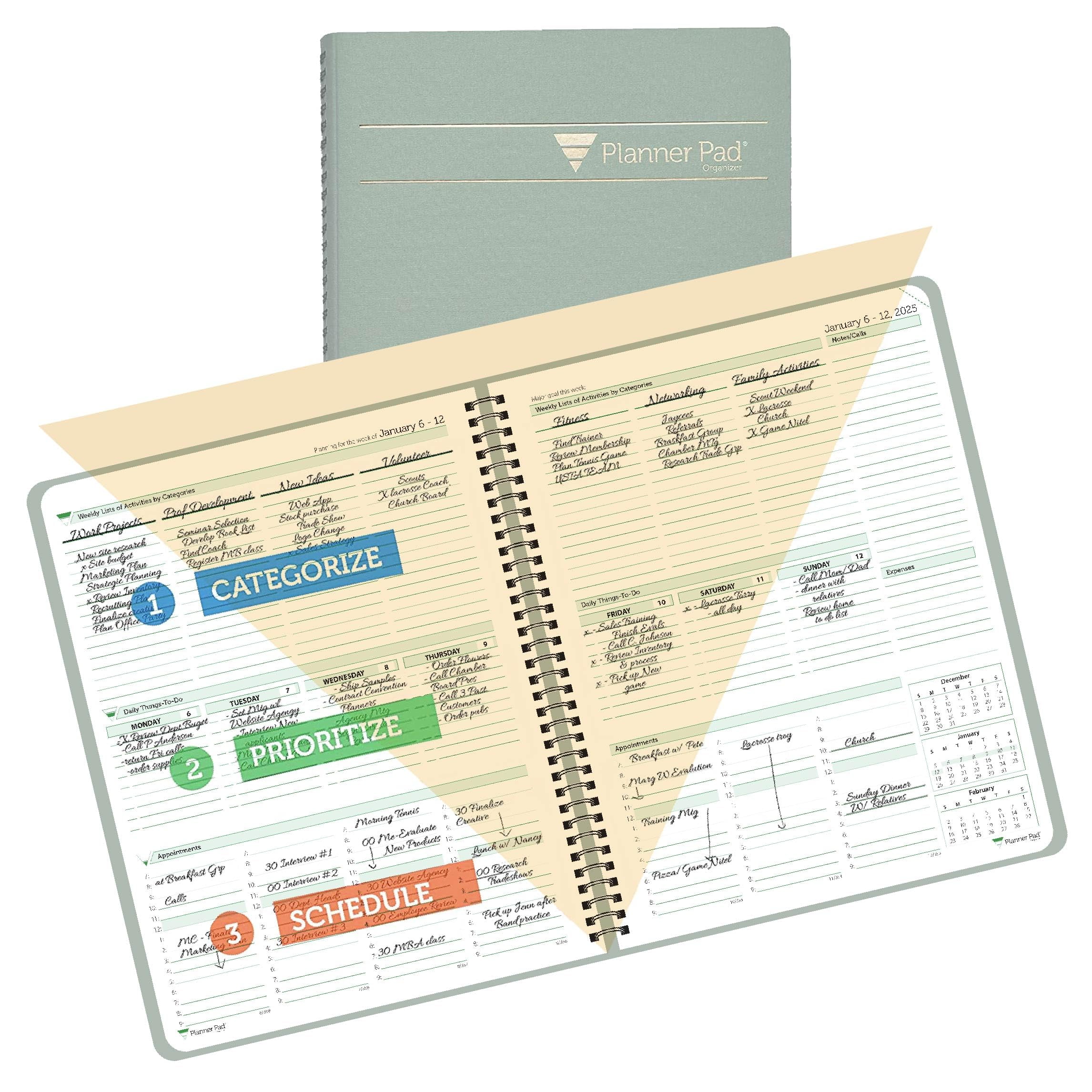 Planner Pad Spiral Bound January-December 2025/ Calendar Year 8 1/2" x ...