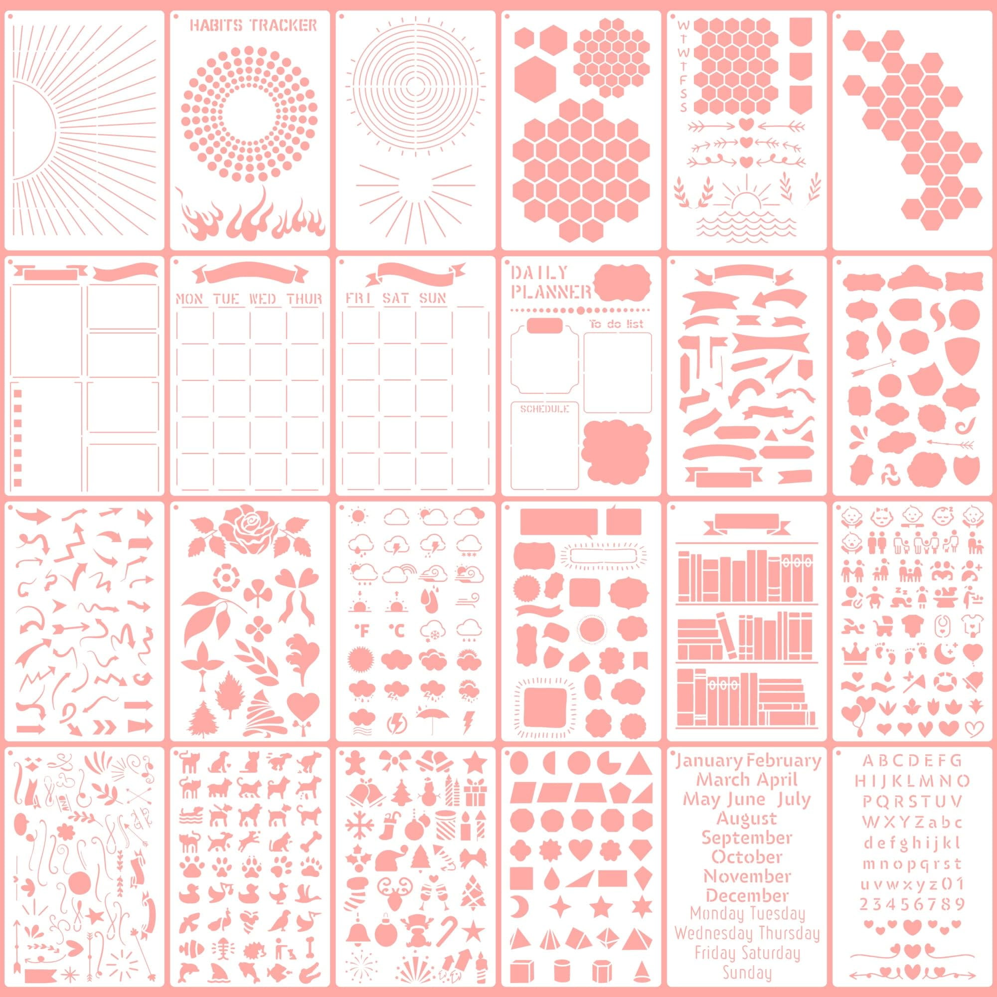 Planner Stencils, 24pcs A5 Reusable Plastic Journaling Stencils for Dot ...