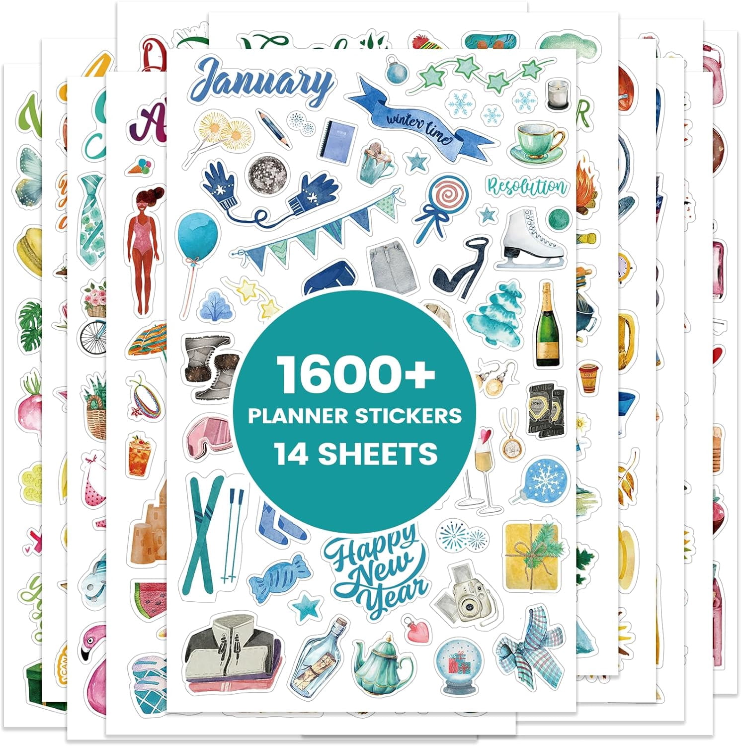 Planner Stickers - 12 Monthly Calendar for Celebrations, Office ...