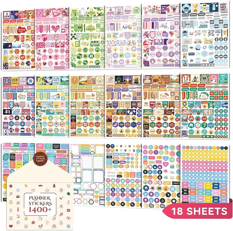 Planner Stickers, 18 Sheets Monthly Calendar Sticker Pack ...