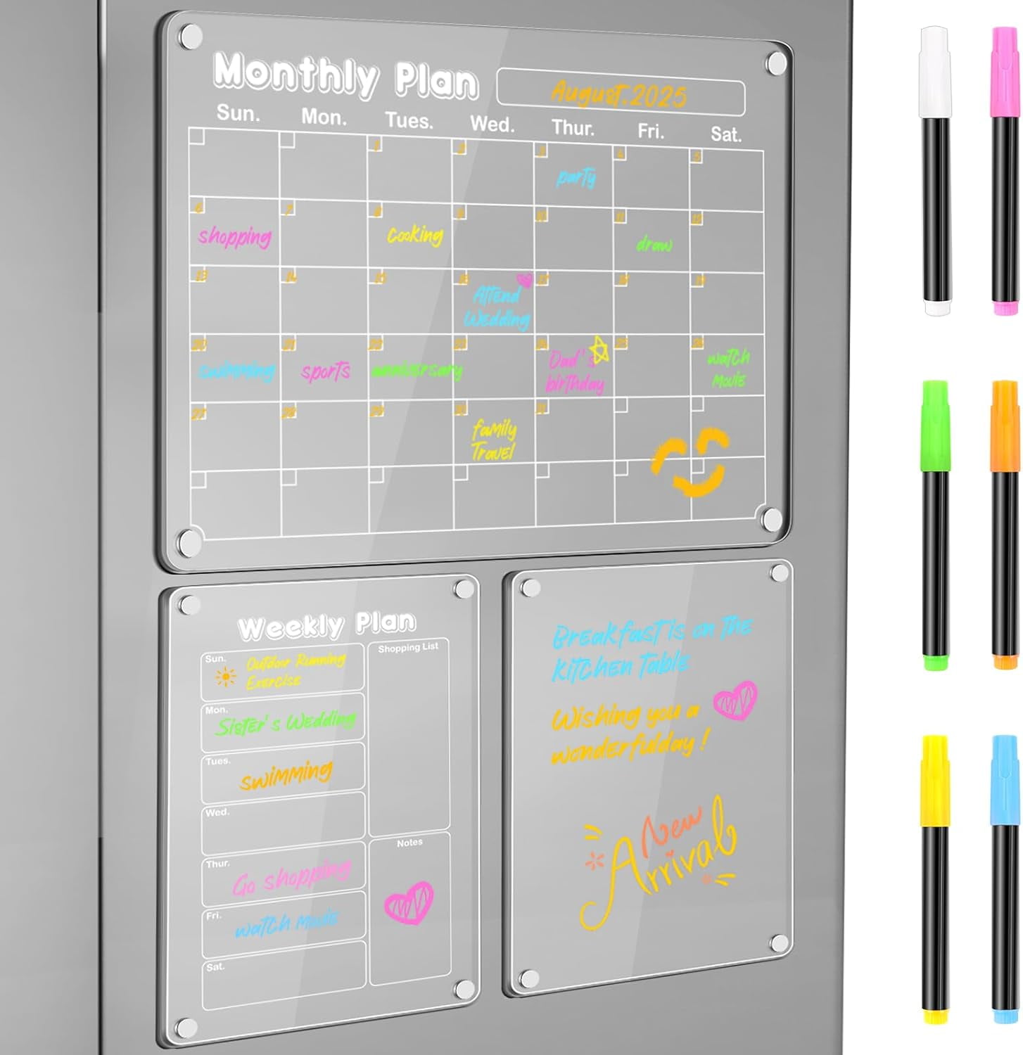 Planning Pads 3Pack Acrylic Magnetic Dry Erase Calendar for Fridge ...