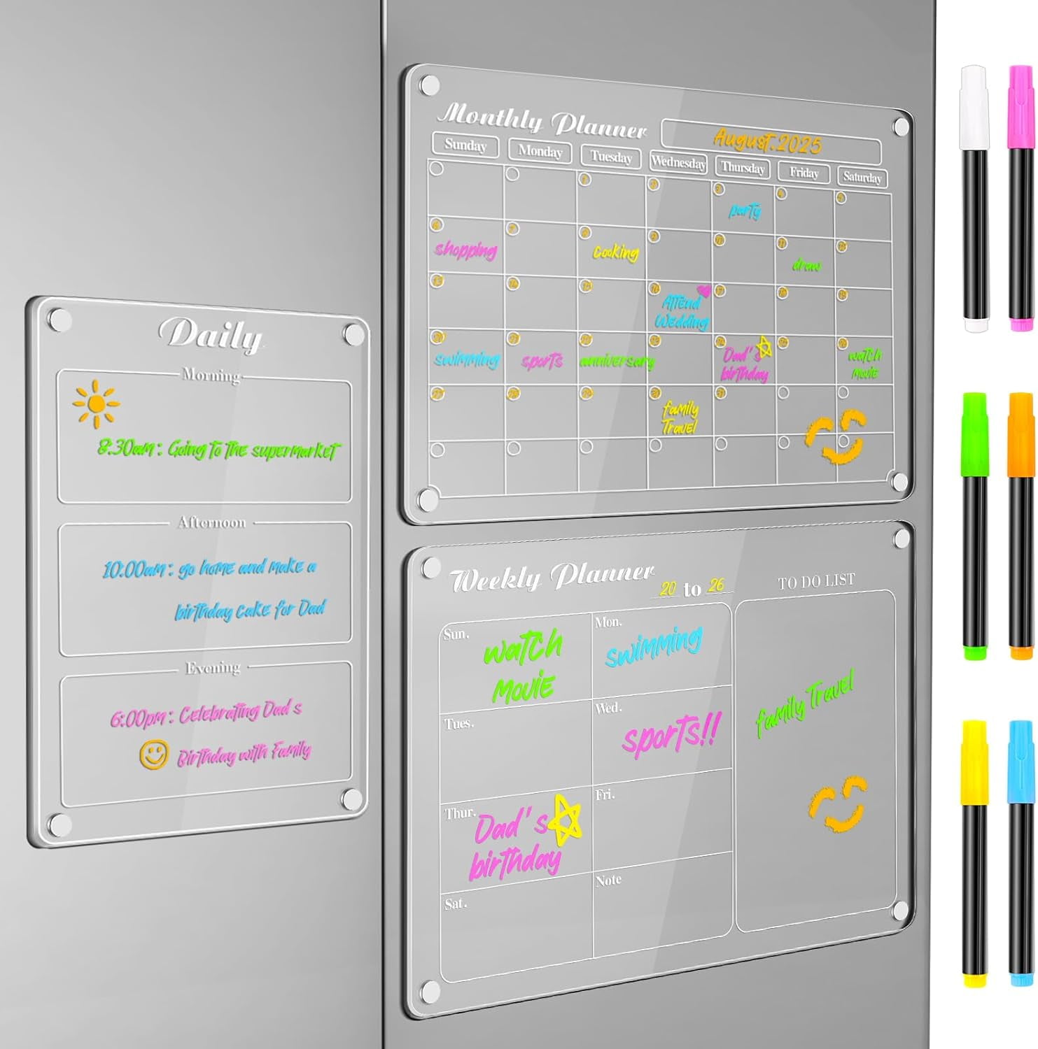 Planning Pads 3Pcs Acrylic Magnetic Dry Erase Calendar for Fridge, 2025 ...