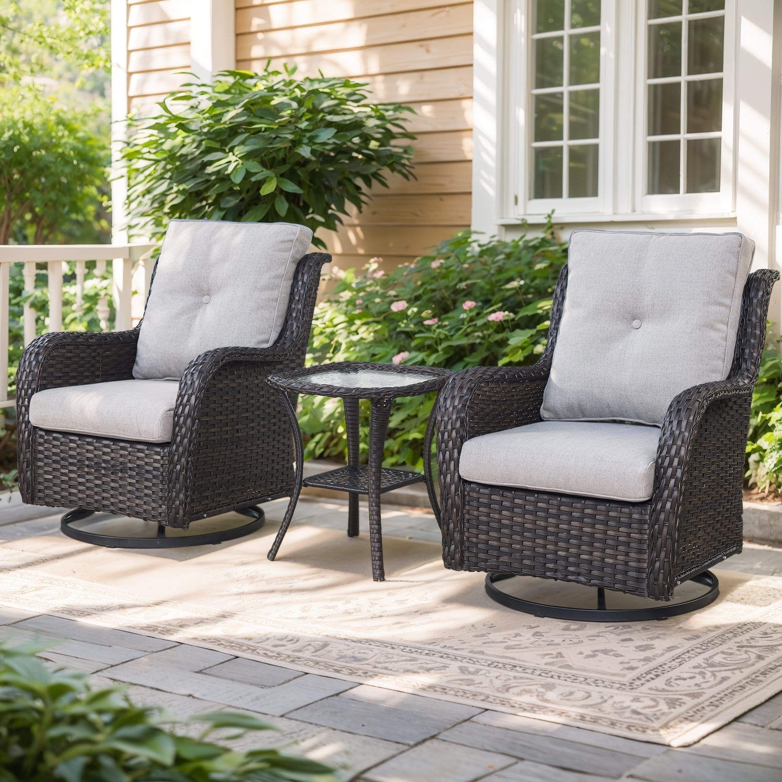 Planntonneo 3-Piece Wicker Patio Conversation Set - Swivel Rocker ...