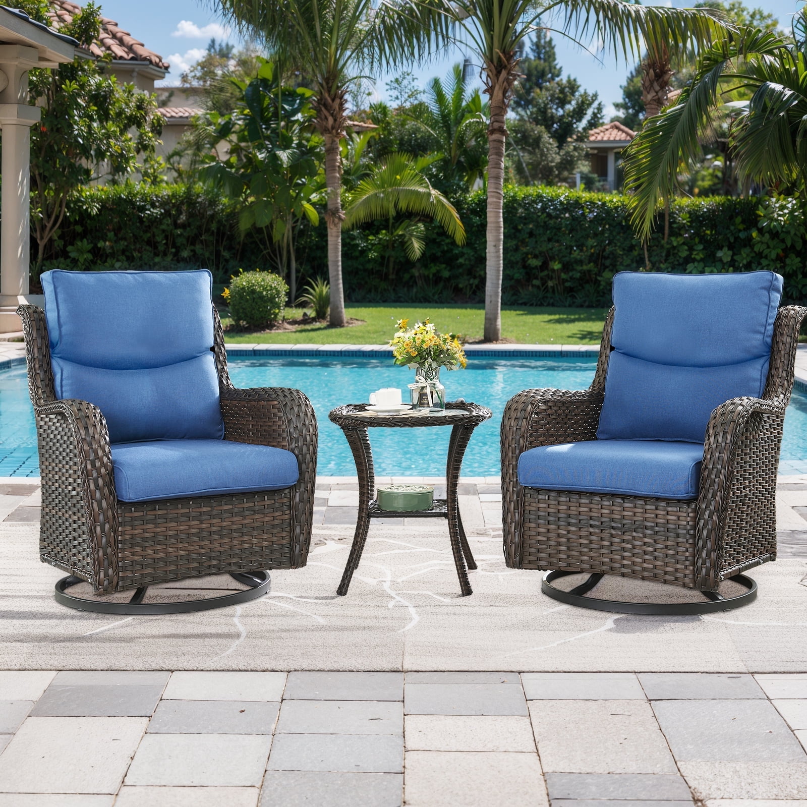 Planntonneo 3 Piece Wicker Patio Furniture Sets, Outdoor Swivel Rocking ...