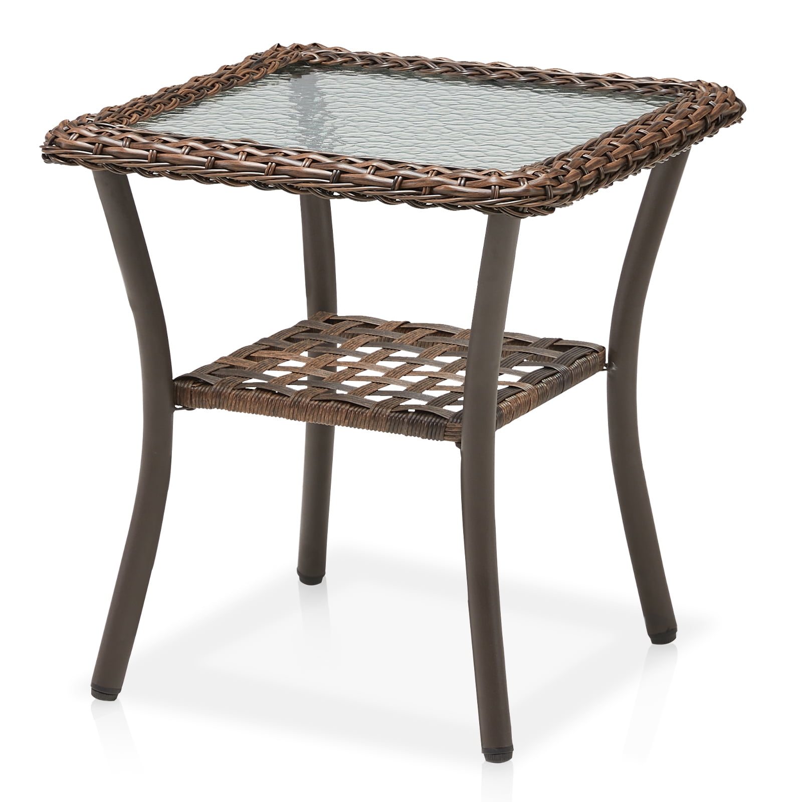 Planntonneo Outdoor Patio Rattan Side Table Wicker End Table with Glass ...