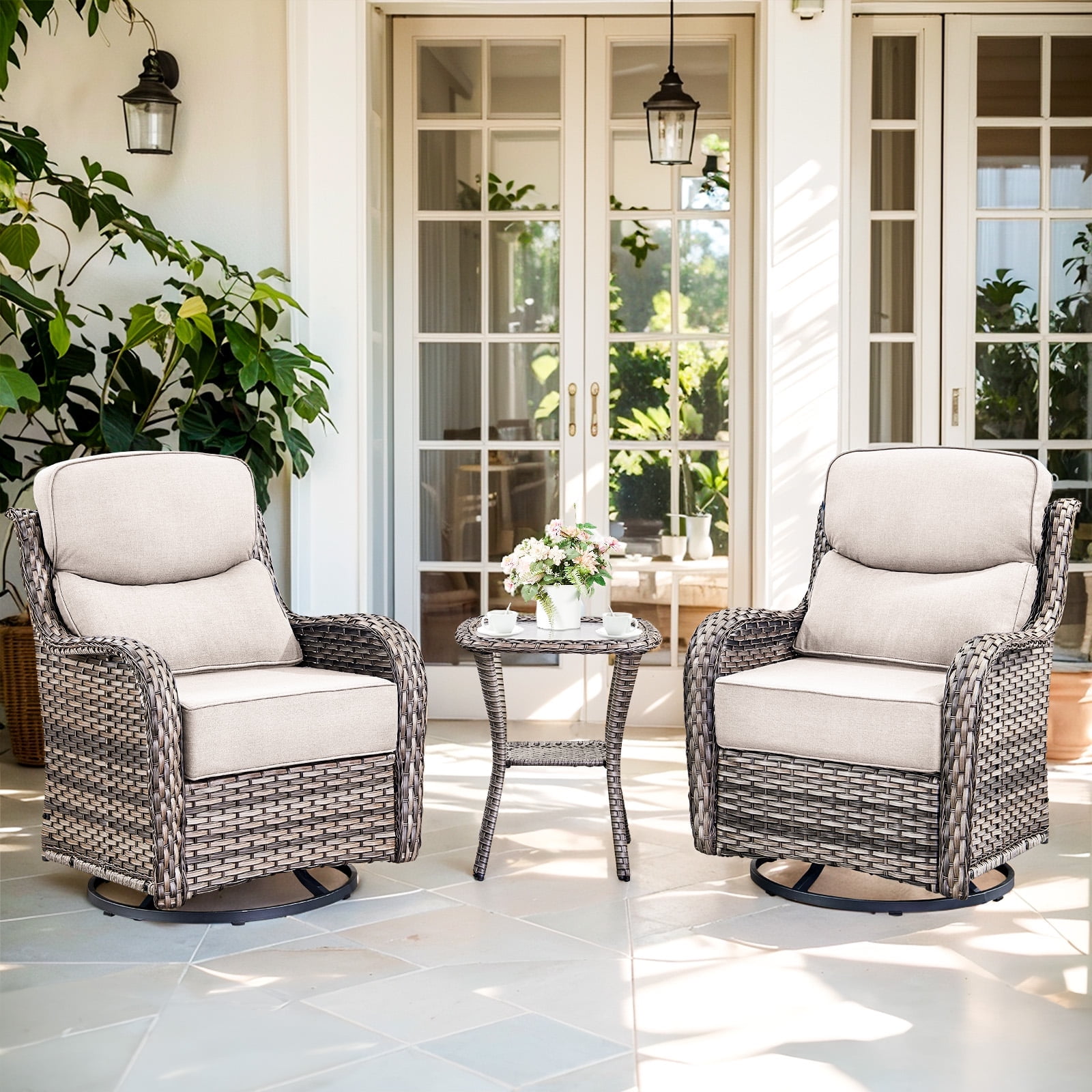 Planntonneo Outdoor Patio Swivel Rocker Chairs Set of 2 with 6-Inch ...