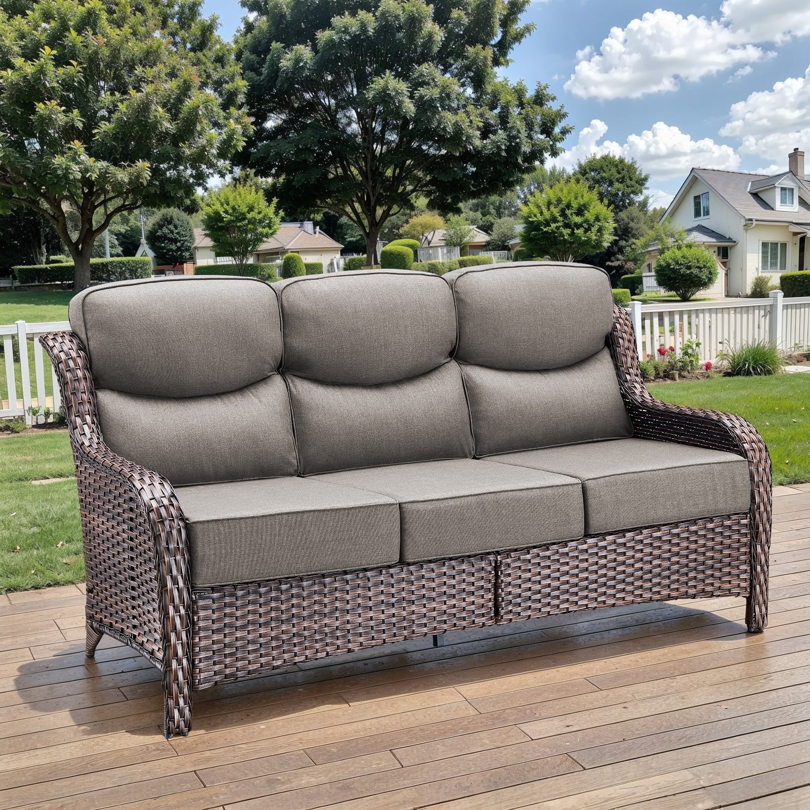 Planntonneo Patio Sofa All-Weather Wicker Deep Seating Outdoor Couch ...