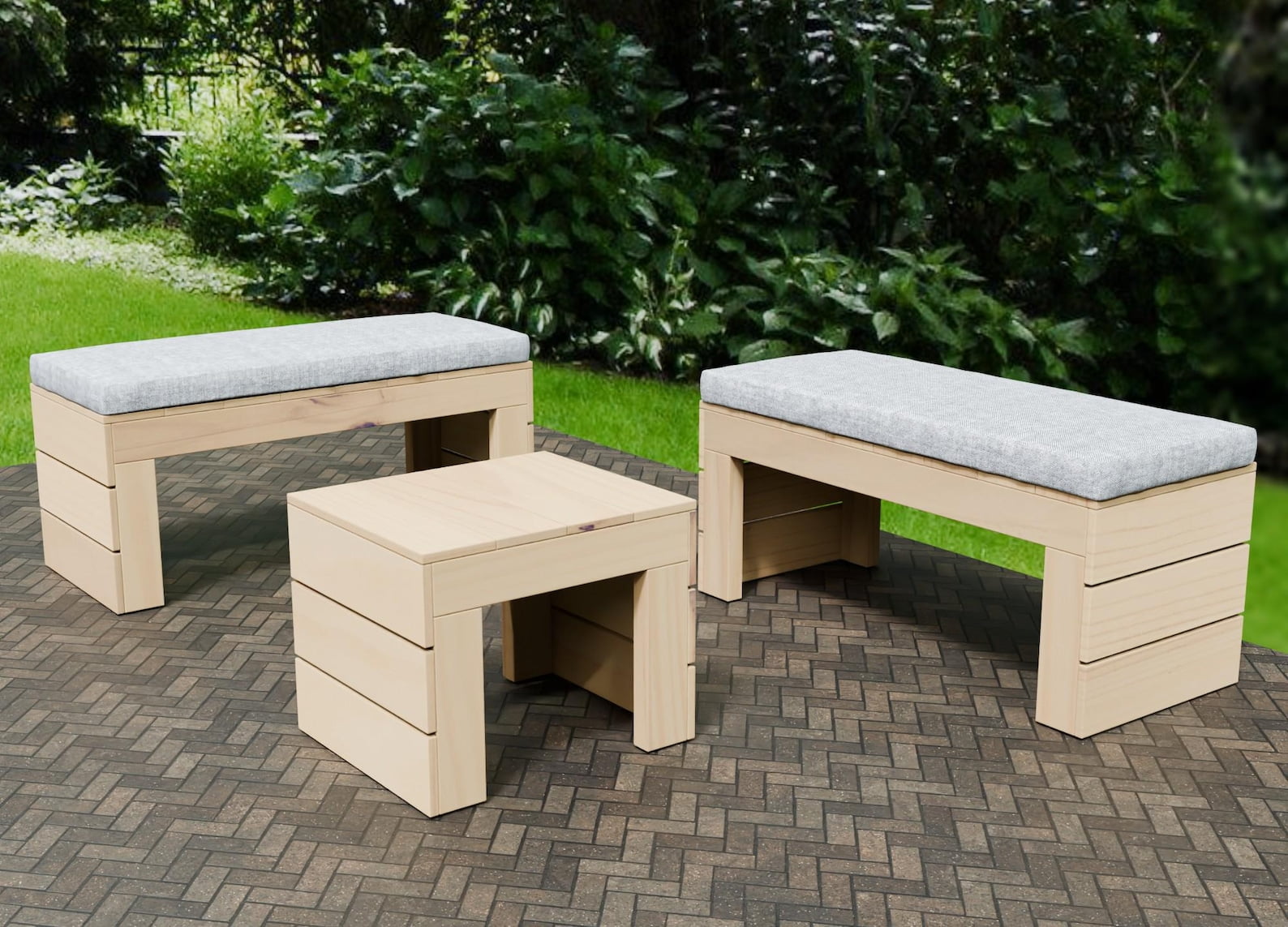 Plans for Wooden Easy Build Garden Modular Seating and Tables US ...