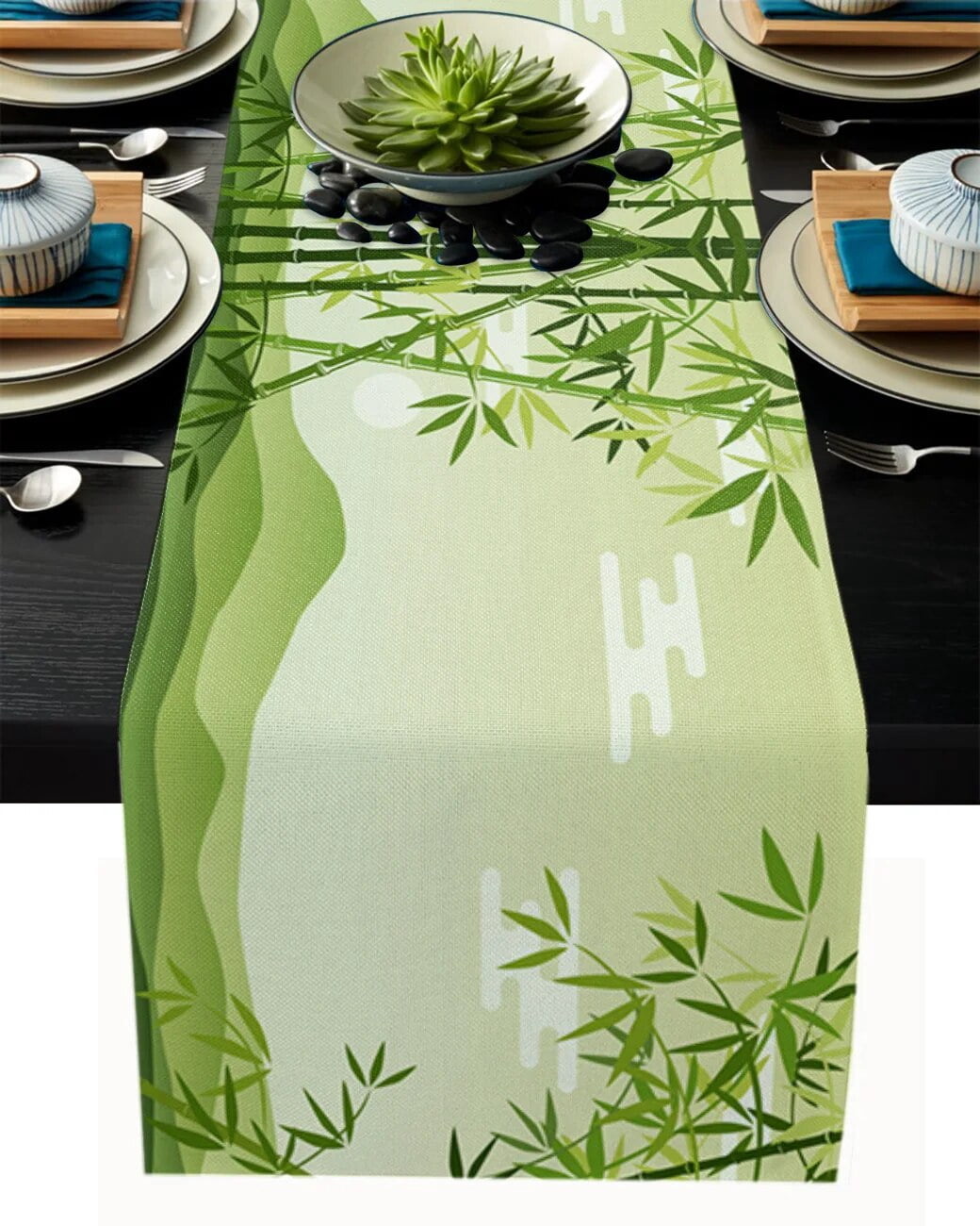 Plant Bamboo Black White Table Runner Home Wedding Table Flag Mat Table ...