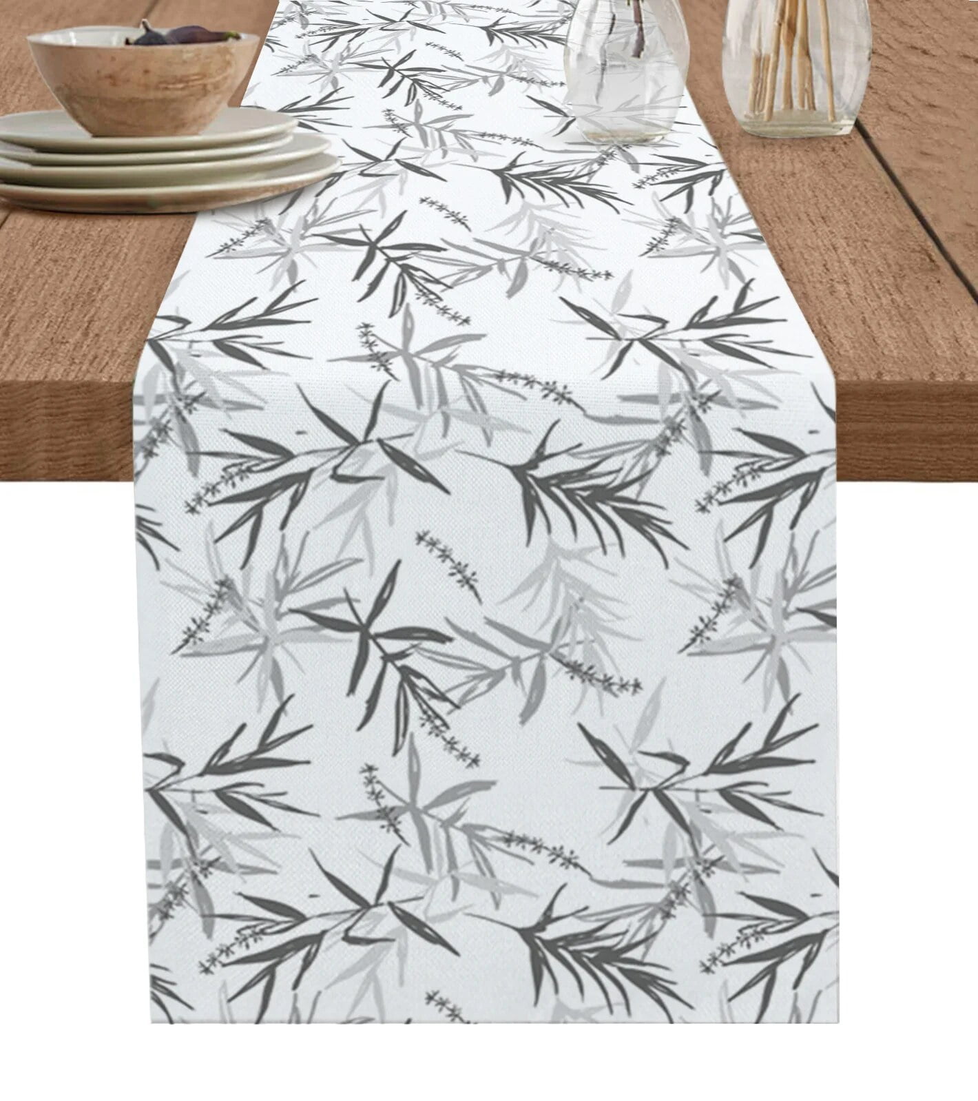 Plant Bamboo Black White Table Runner Home Wedding Table Flag Mat Table ...