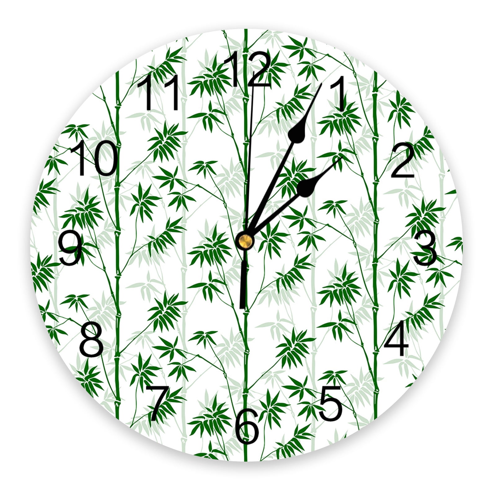 Plant Bamboo Green White Large Wall Clocks Kids Room Silent Wall Watch ...