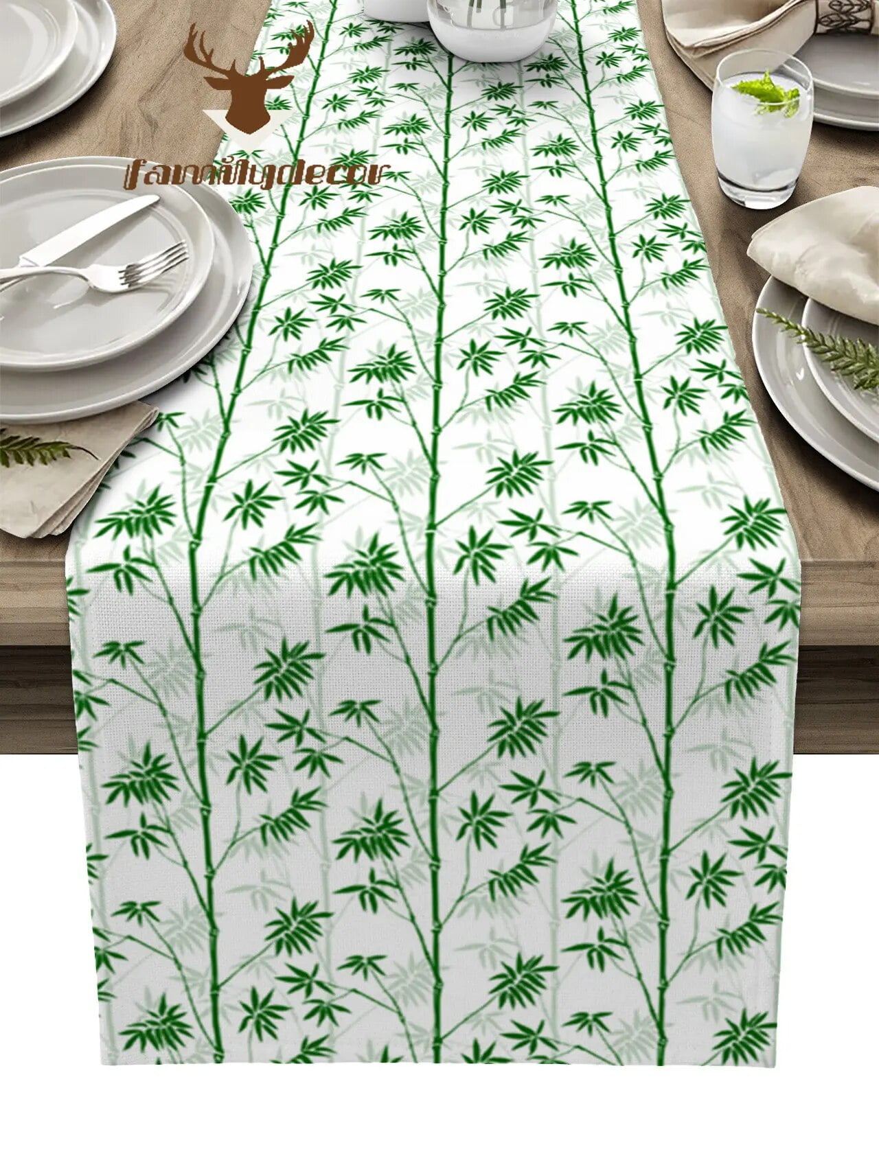 Plant Bamboo Green White Table Runner Home Wedding Table Flag Mat Table ...