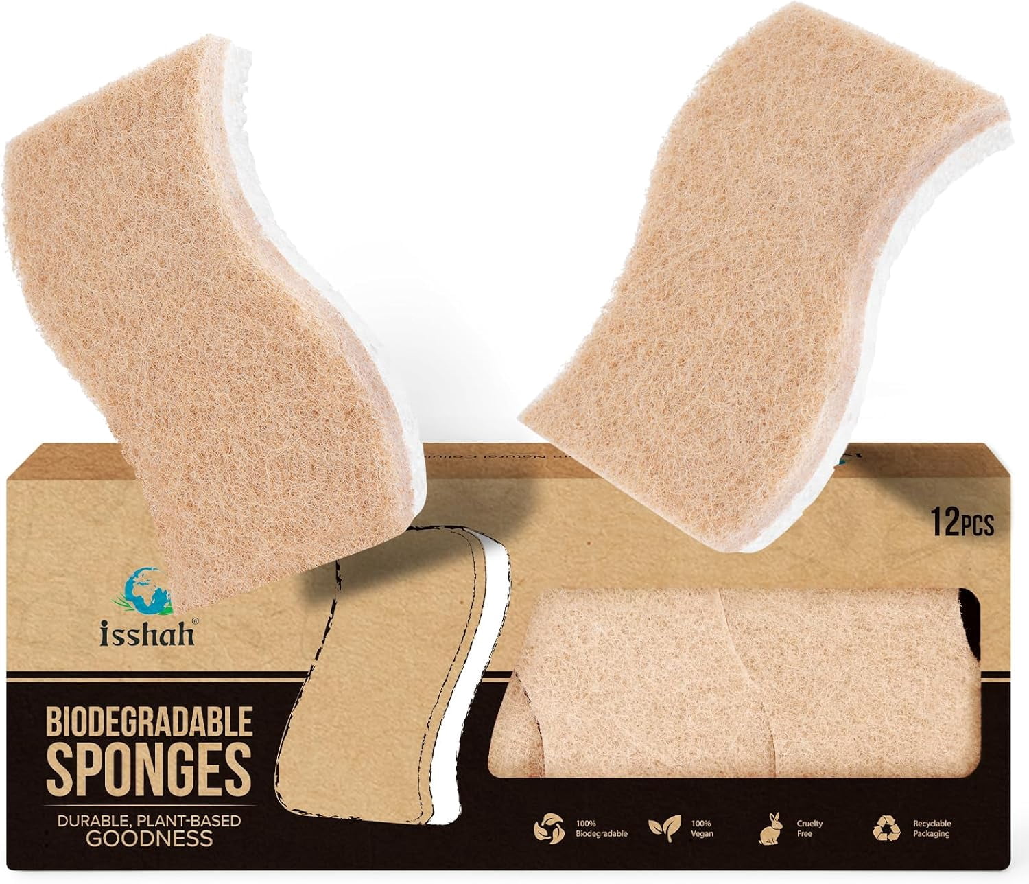 Plant-Based Kitchen Sponges - FSC Certified and PETA Approved, 12 Count ...