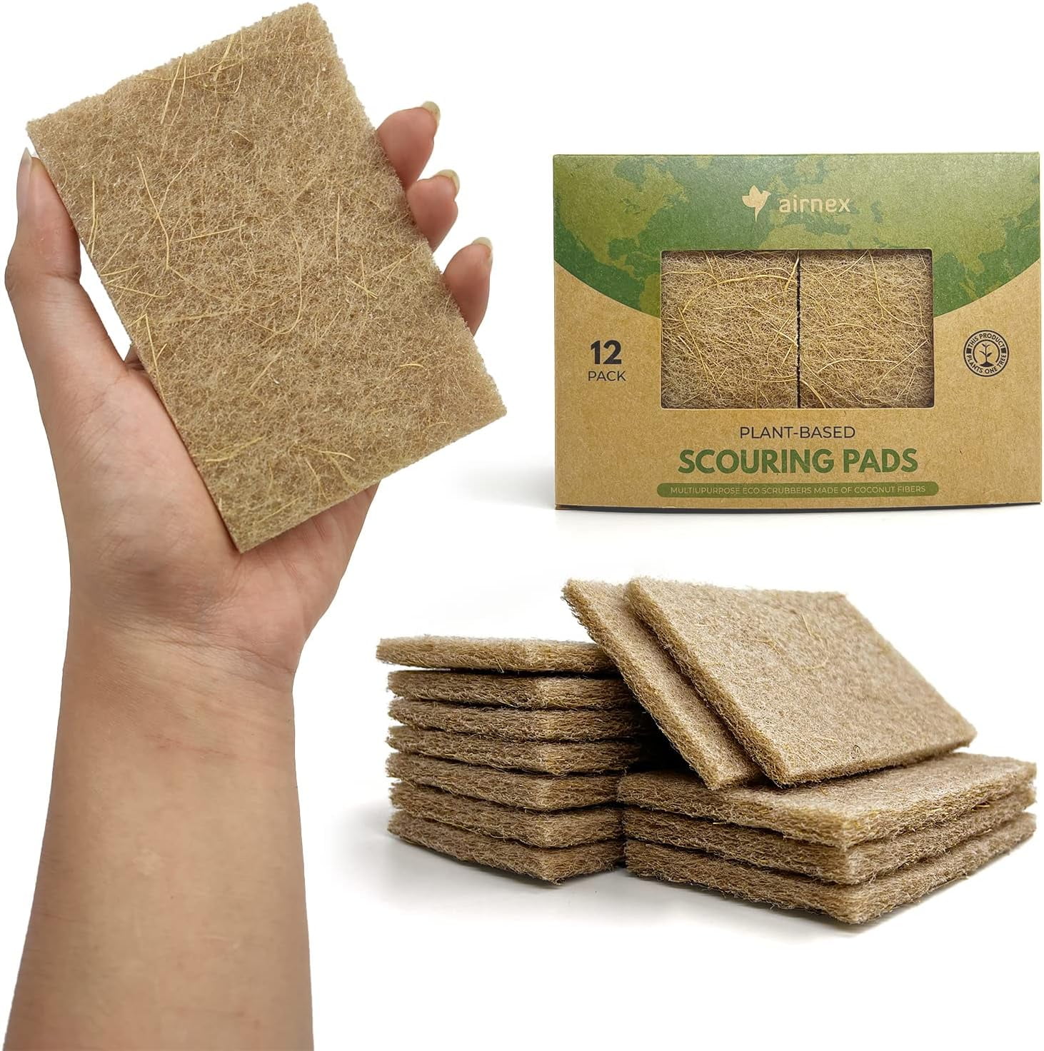 Plant Based Scouring Pads - Pack of 12 Coconut Husk Non Scratch ...