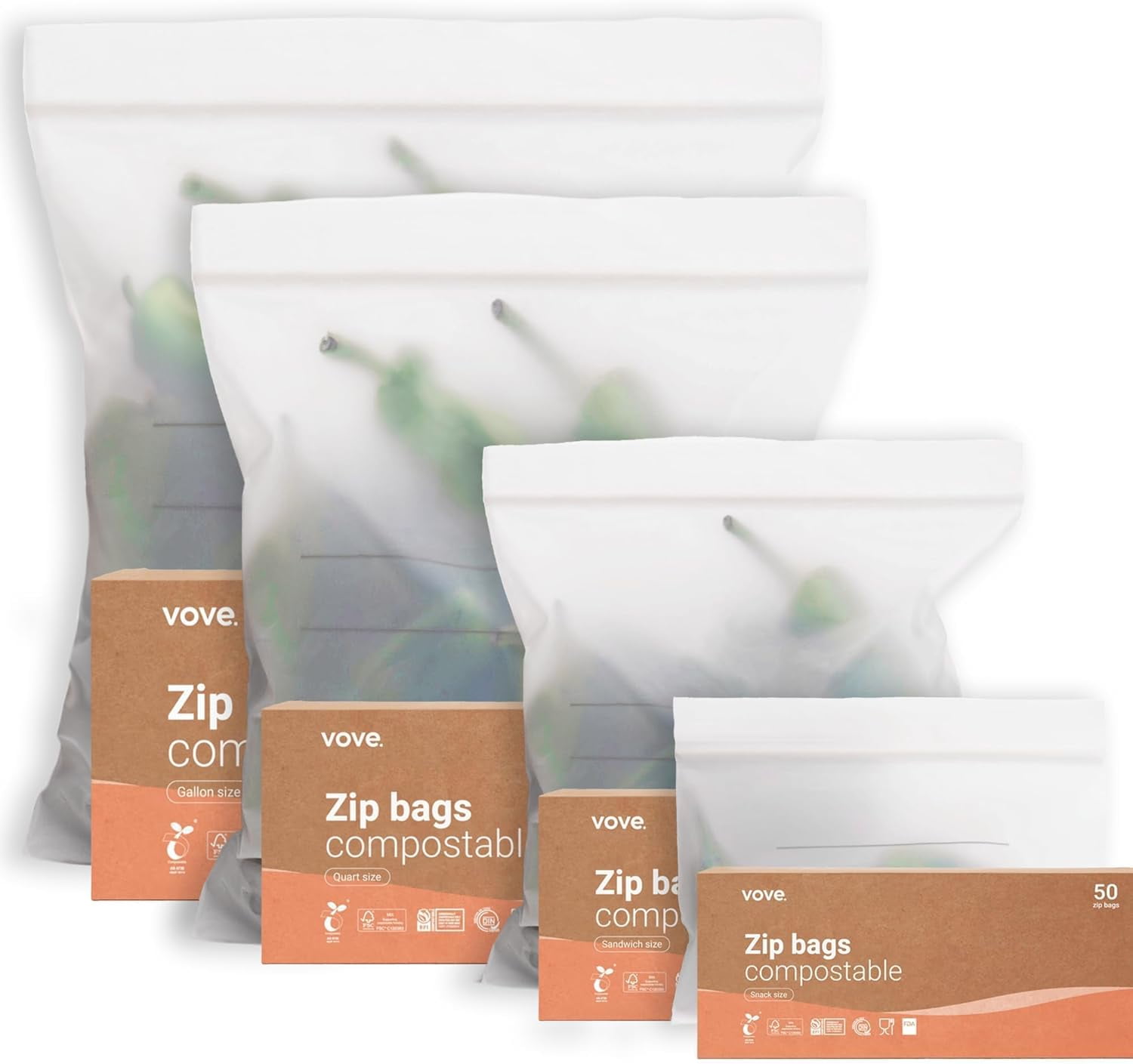 Plant-Based Zip Bags Bundle | 1 Box Each S, M, L, XL | Snack, Sandwich ...