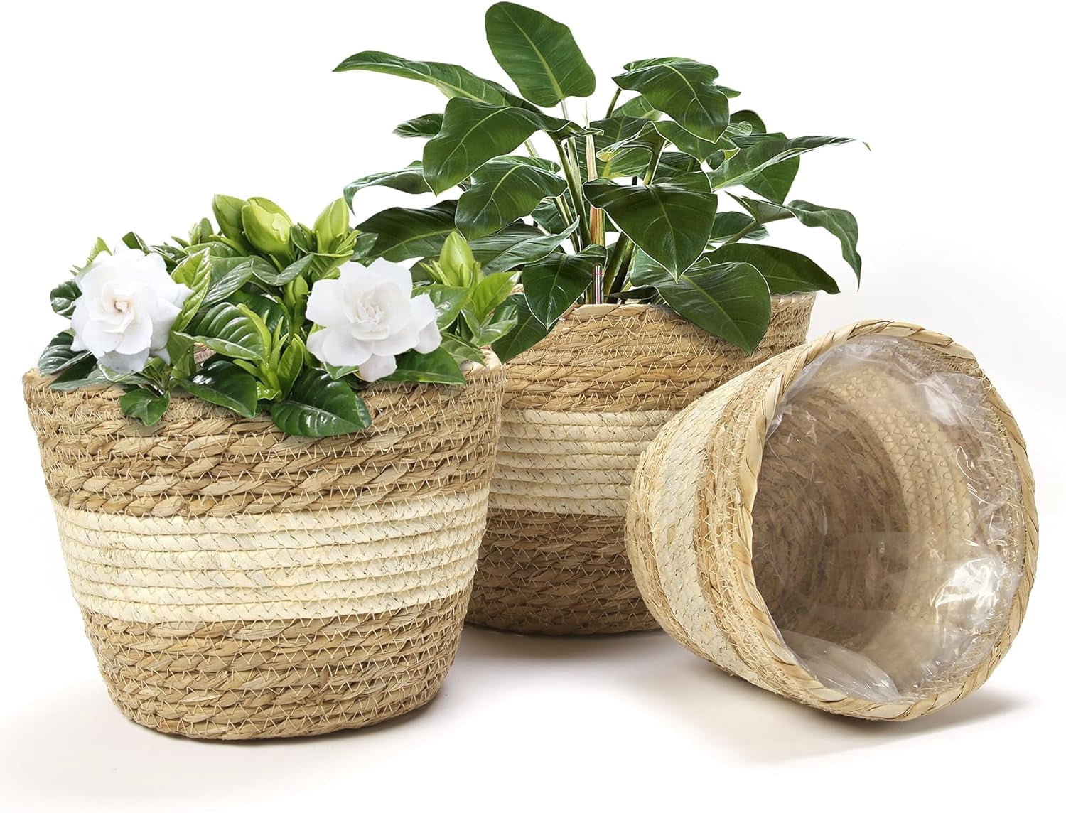 Plant Basket, 3 PCS Plant Baskets Indoor with Plastic Liner, Water ...
