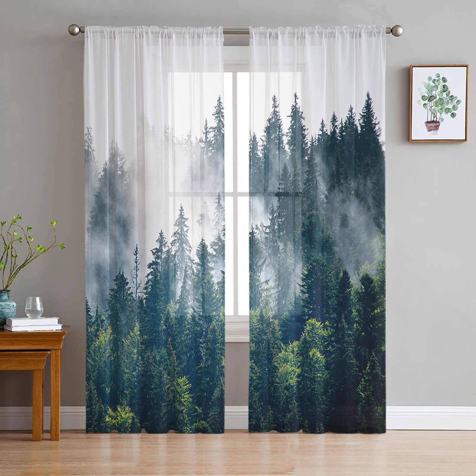 Plant Birch Tree Green Forest Tulle Sheer Curtains for Living Room ...