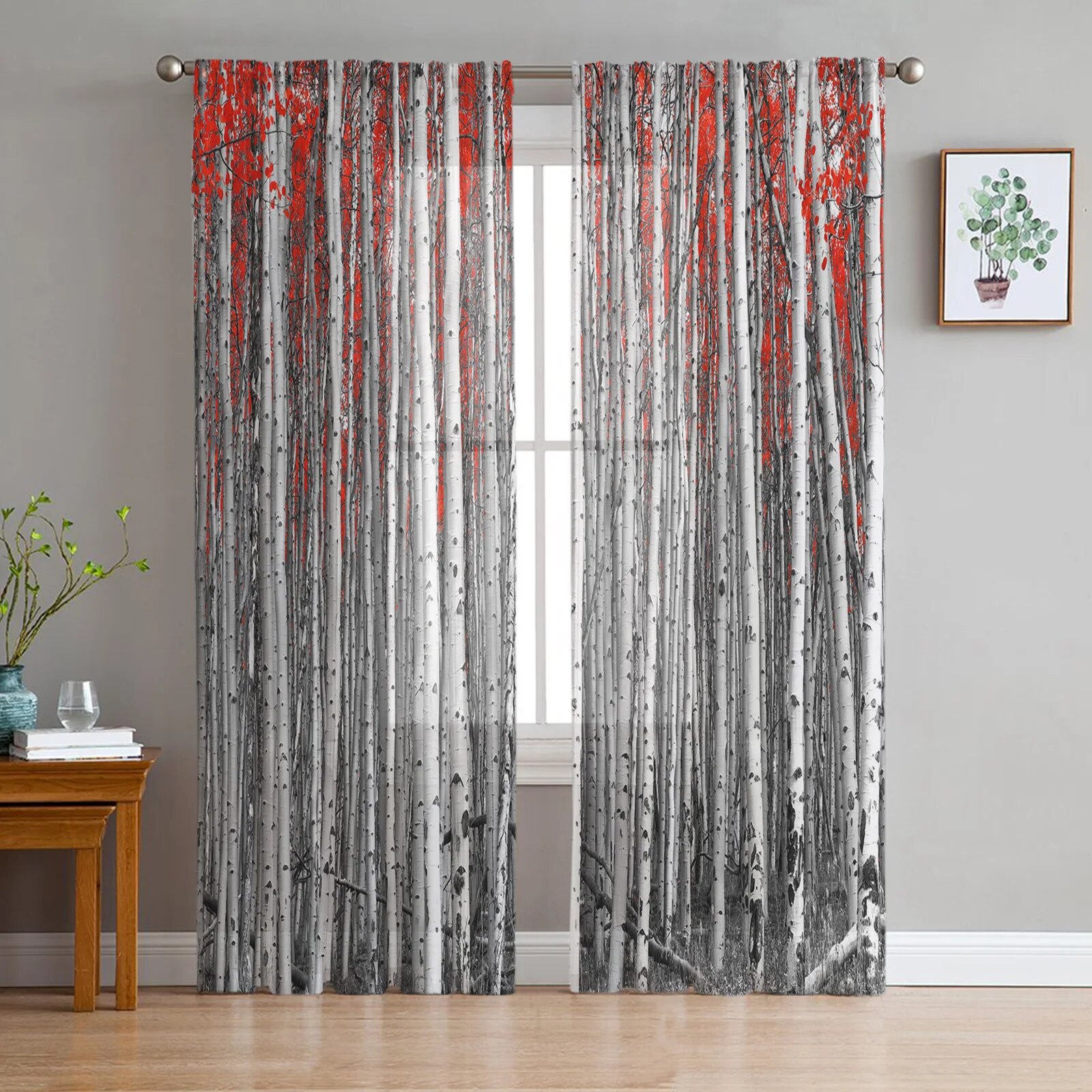 Plant Birch Tree Green Forest Tulle Sheer Curtains for Living Room ...