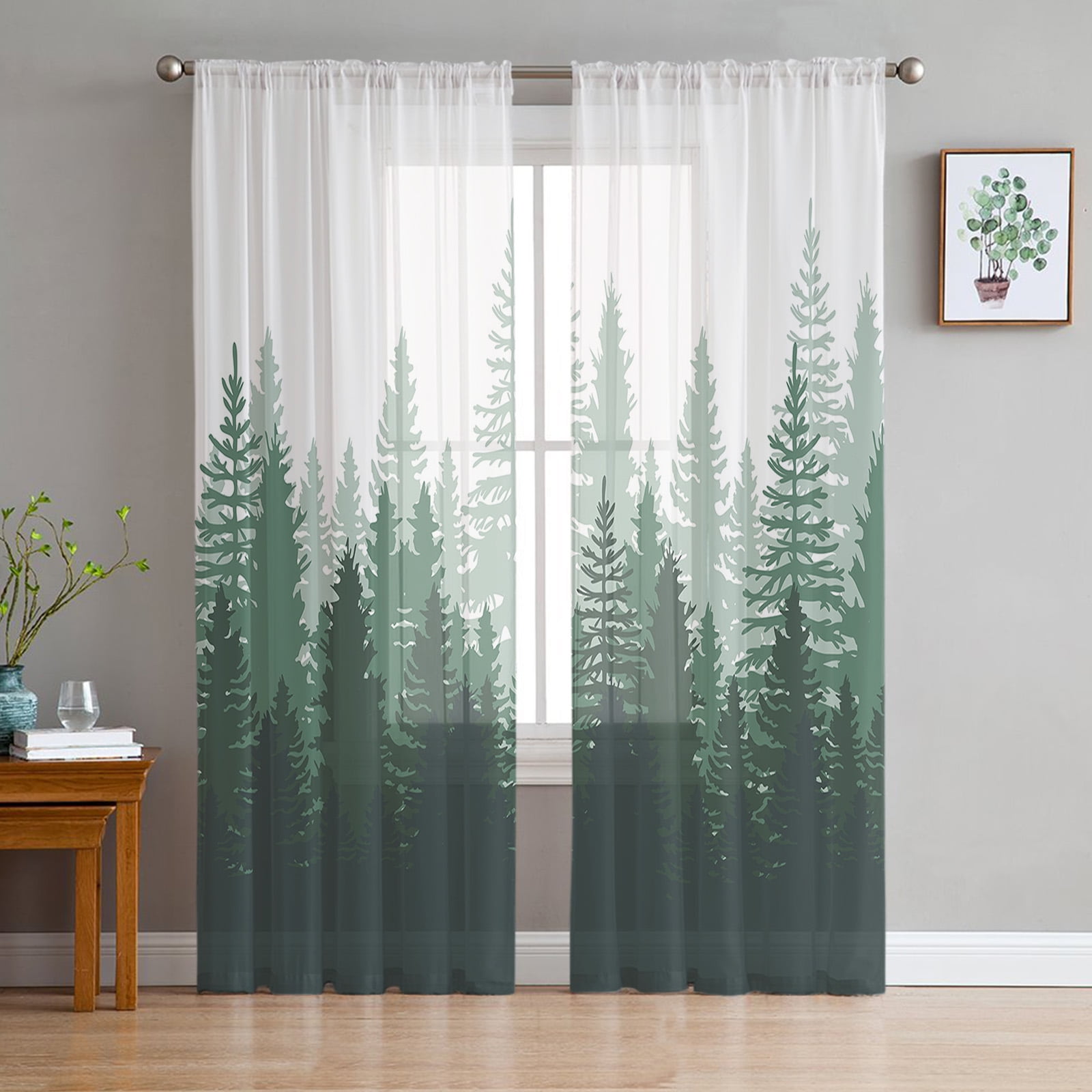 Plant Birch Tree Green Forest Tulle Sheer Curtains for Living Room ...
