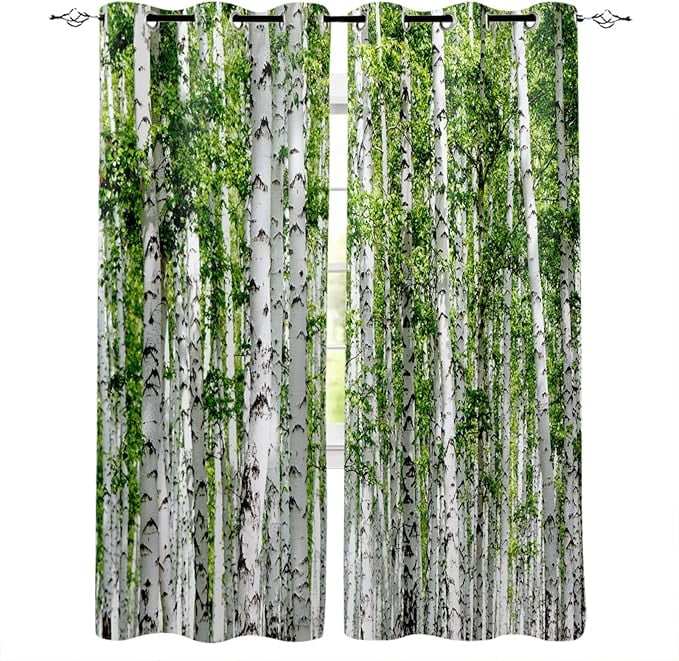 Plant Birch Tree Green Forest Window Curtains, Green Forest Landscape ...