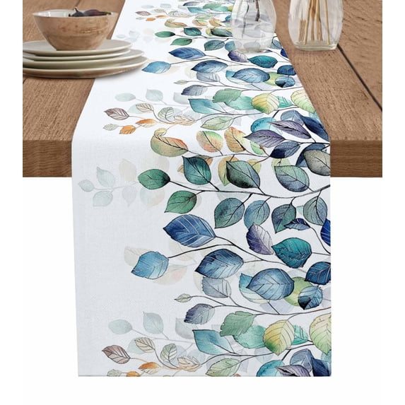Leaves Plant Blue Foliage Table Runners Dresser Scarf Table r Wedding ...