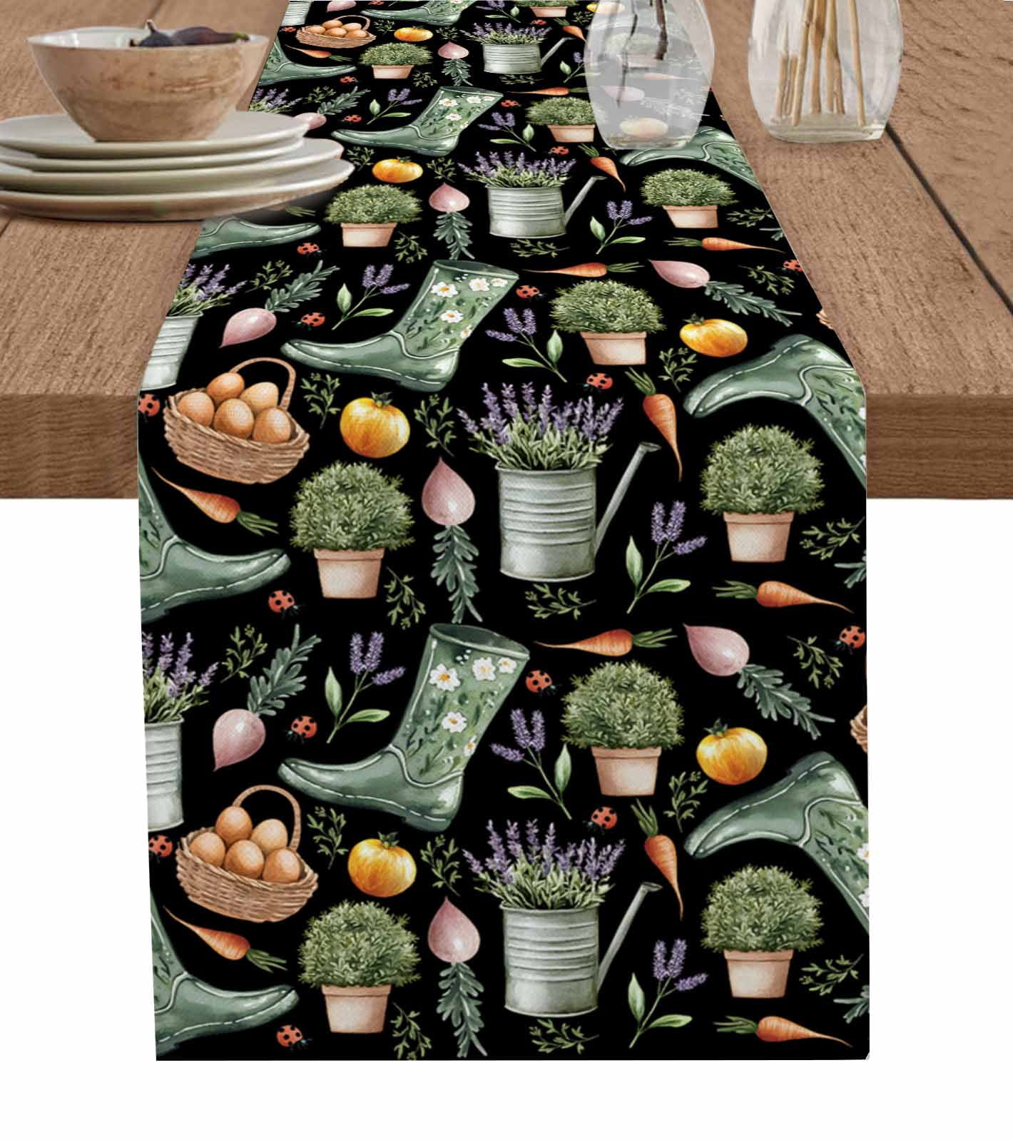 Plant Boots Table Runner 120 Inches, Green Botanical Summer Lavender ...