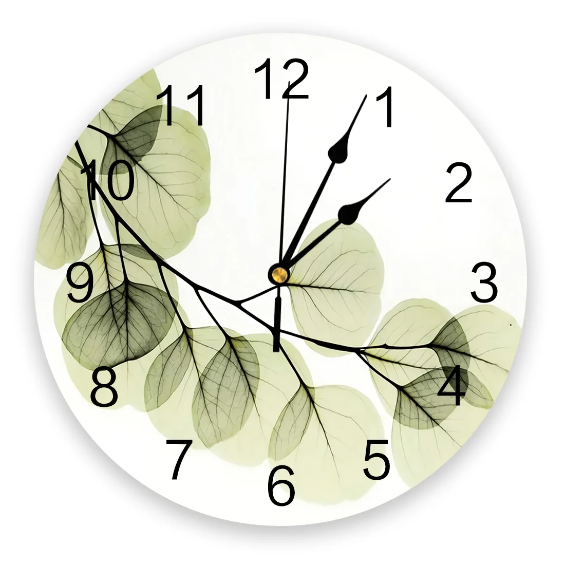 Plant Branch Green Leaves Wall Clock Home Decor Silent Wall Clock ...