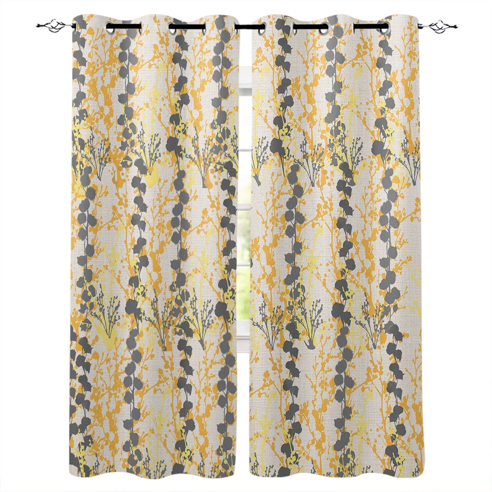Plant Branches Hand-Painted Linen Yellow - Walmart.com