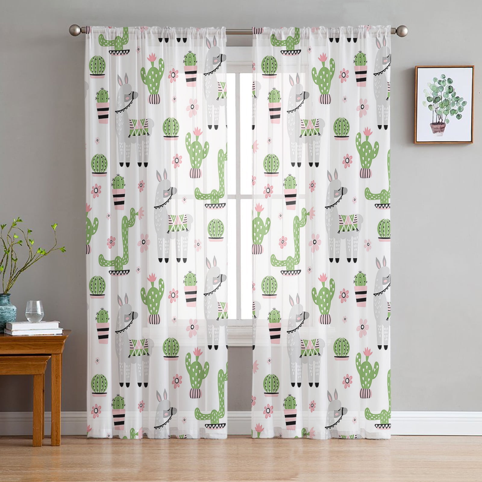Plant Cactus Succulents Tulle Curtains for Living Room Bedroom ration ...
